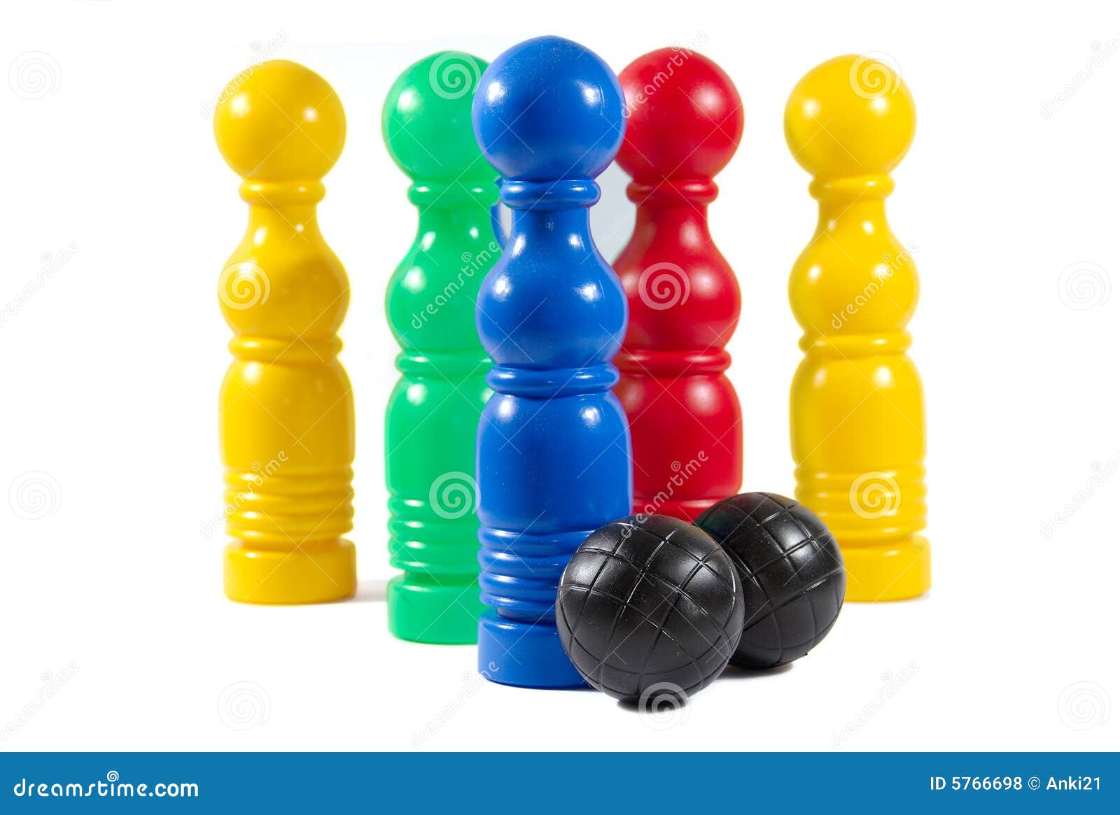 Colorful Bowling Pins and Ball Stock Photo - Image of game, score: 5766698