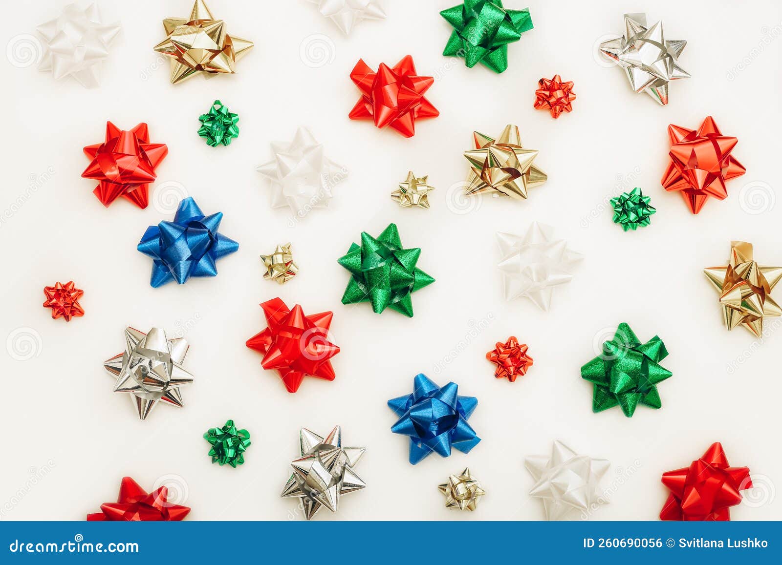 Colorful Bows on a White Background, Top View Stock Photo - Image of ...