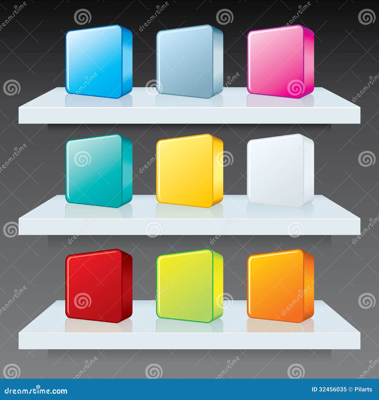 Colorful Box Icons on Shelves. Vector Template Stock Vector ...