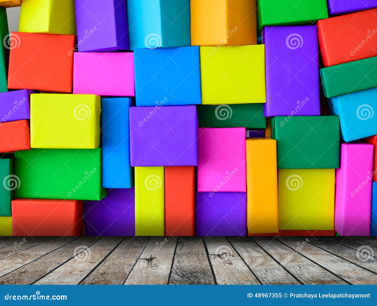 Colorful Box with Wood Floor Stock Image - Image of outside ...
