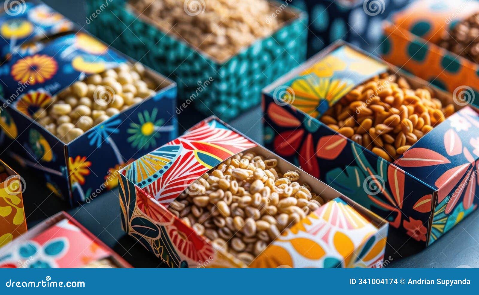 Colorful Boxes Filled with Different Types of Grains Stock Illustration ...