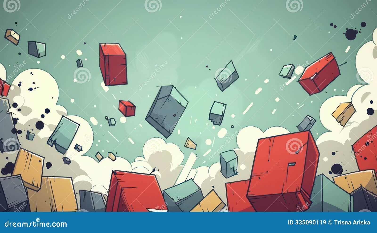 Colorful Boxes Floating in a Stylized Sky, Creating a Whimsical and ...