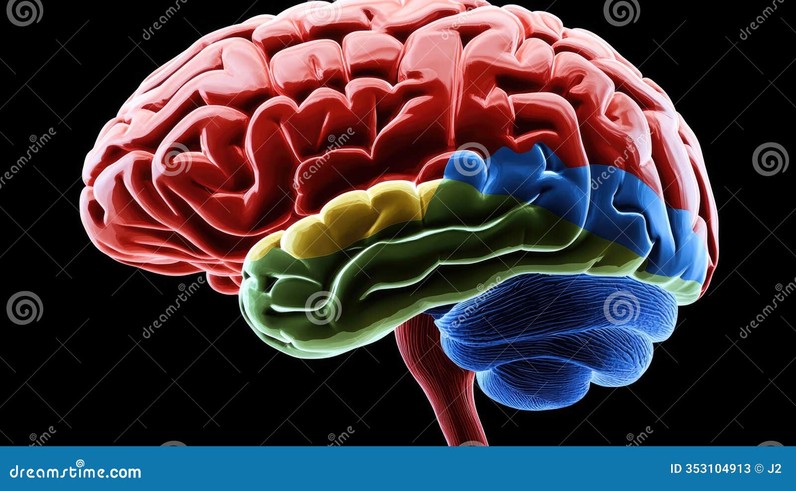 Colorful Brain Anatomy Highlighting Regions and Functions Stock ...