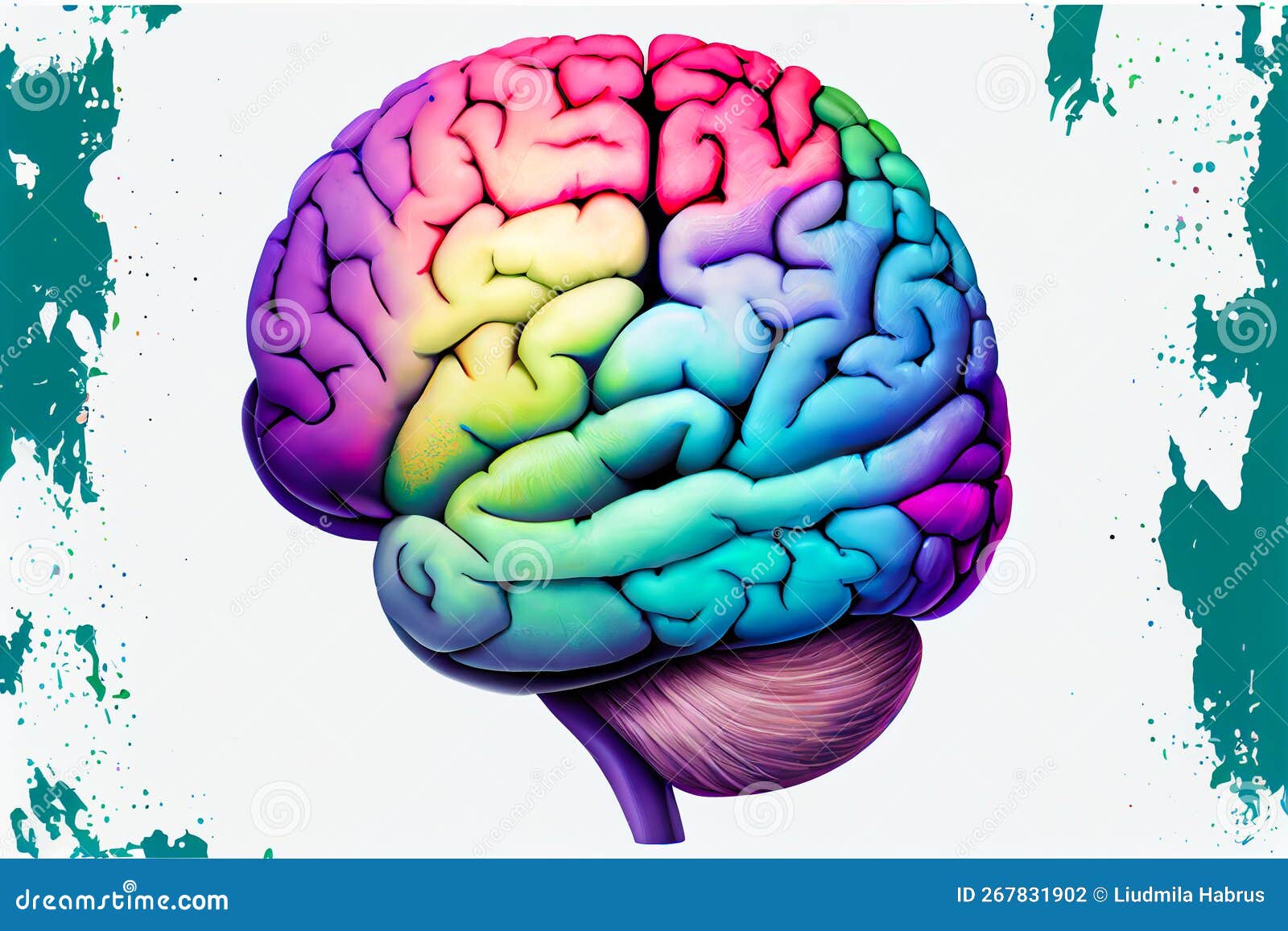 Colorful Brain Close-up. Generative AI Stock Illustration ...