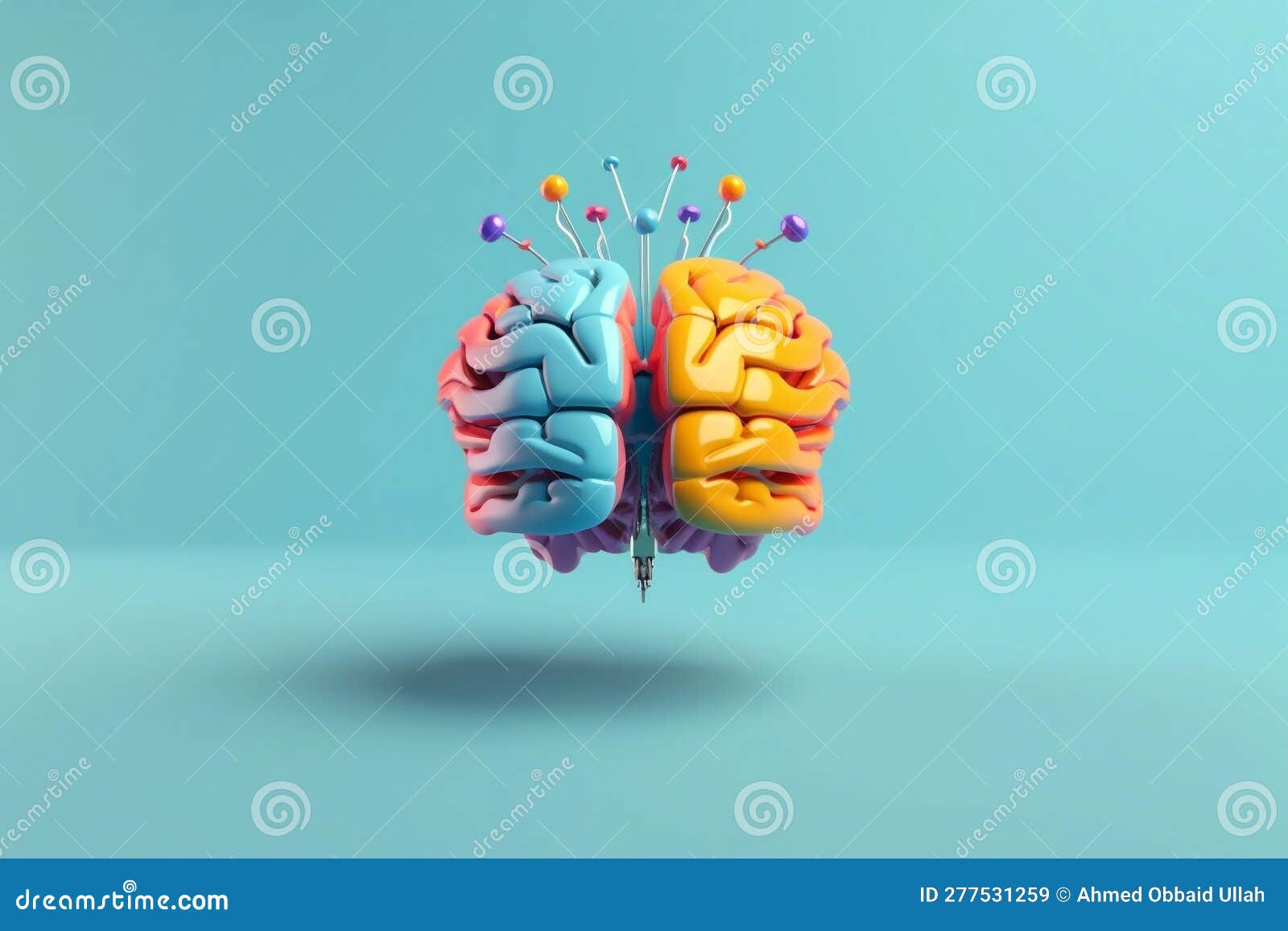 Colorful Brain Fly on Blue Background. Generative AI Stock Illustration ...
