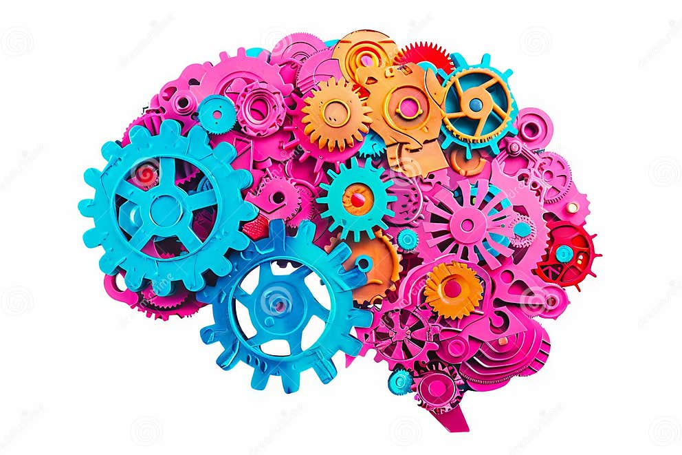 A Colorful Brain with Gears and Gears Stock Image - Image of colorful ...