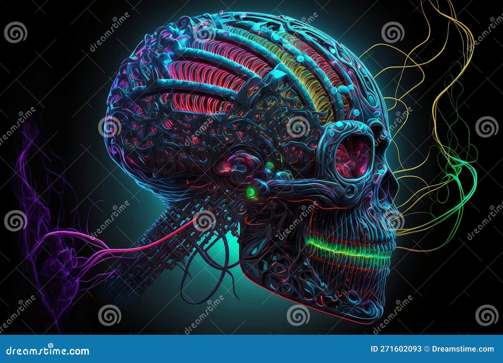Colorful Brain Illustration and Computer, Human Brain Glowing with ...