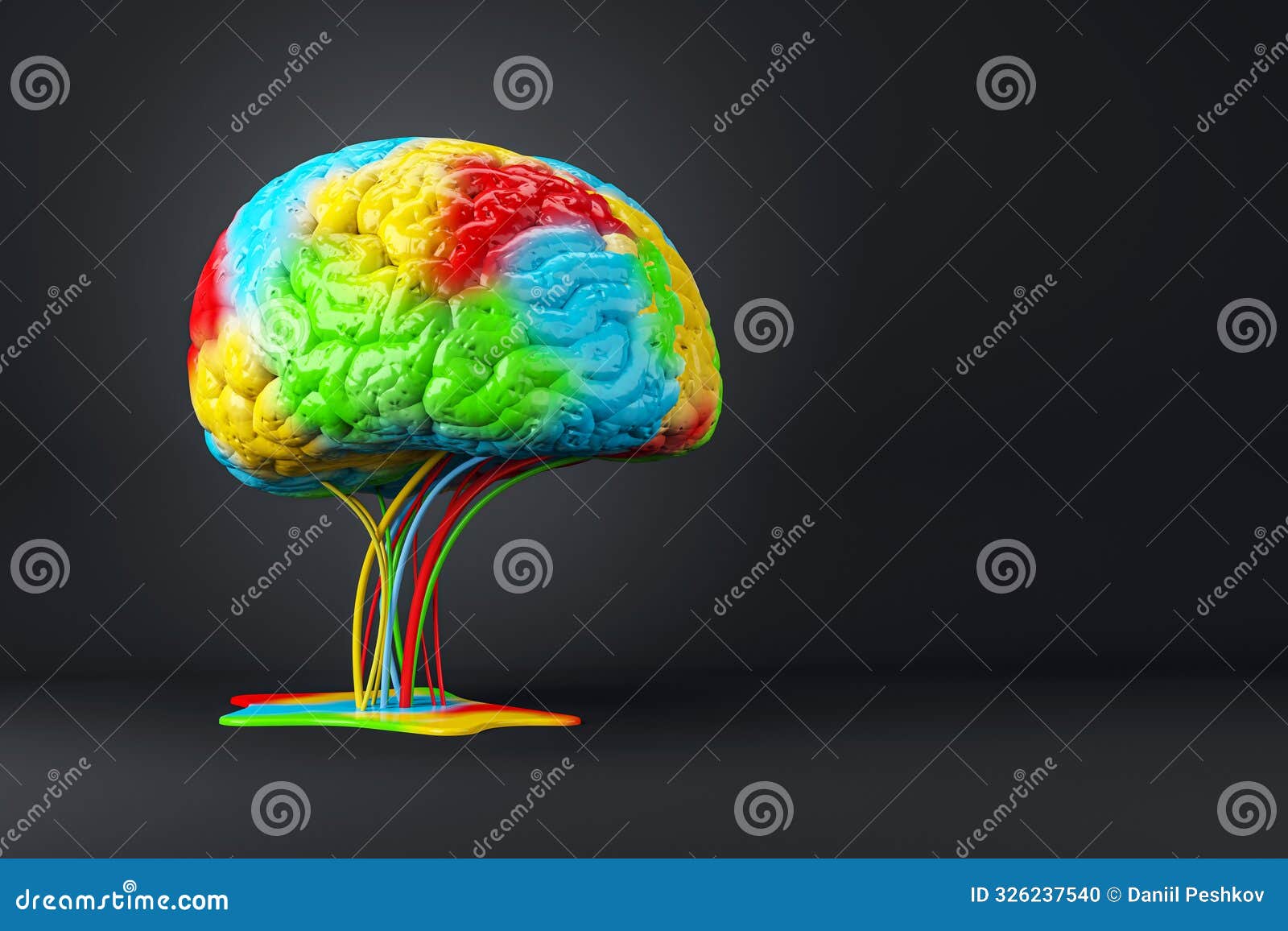 A Colorful Brain Model with Cables on Dark Background, Concept of ...