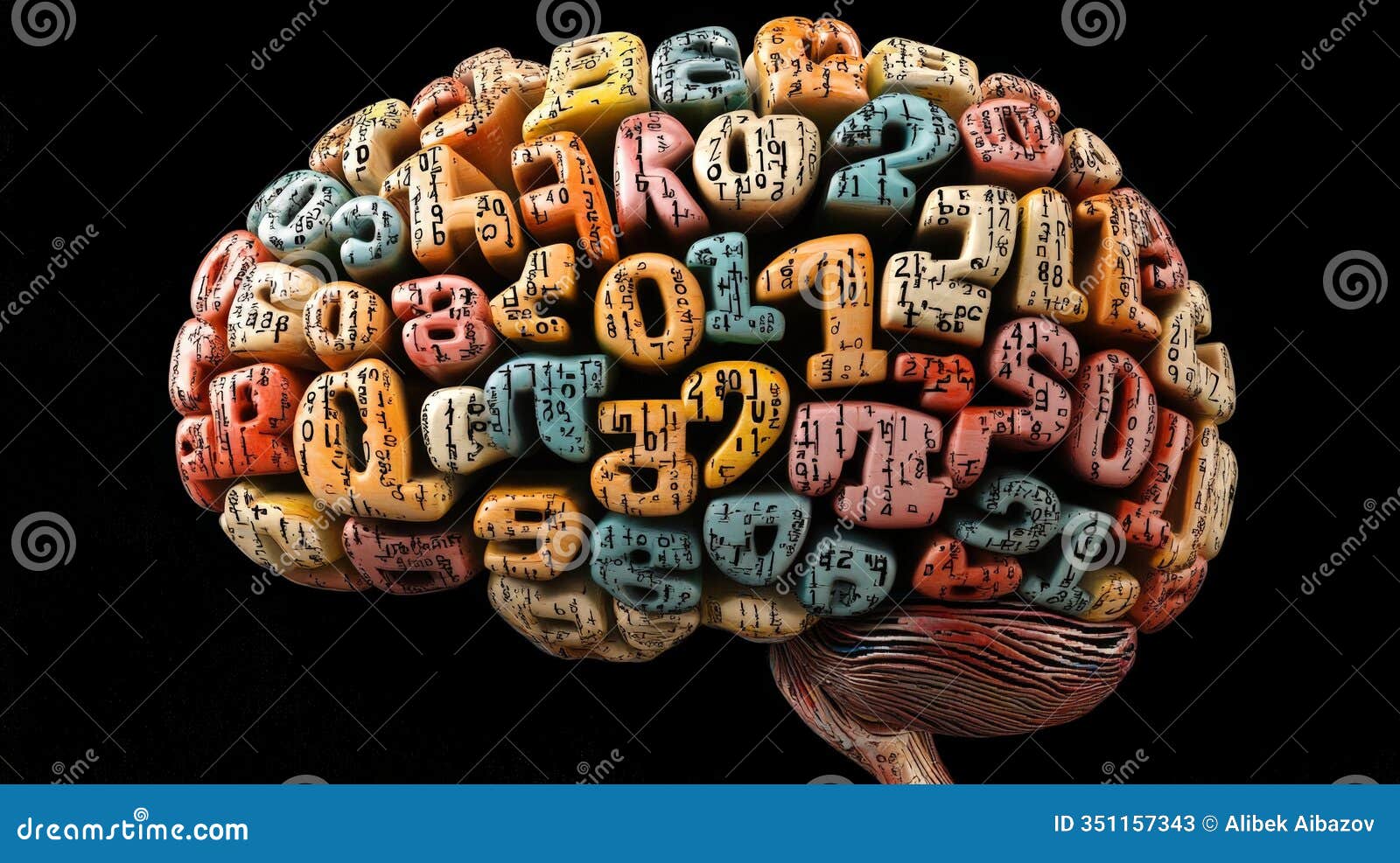 Colorful Brain with Numbers and Mathematical Formulas on Black ...