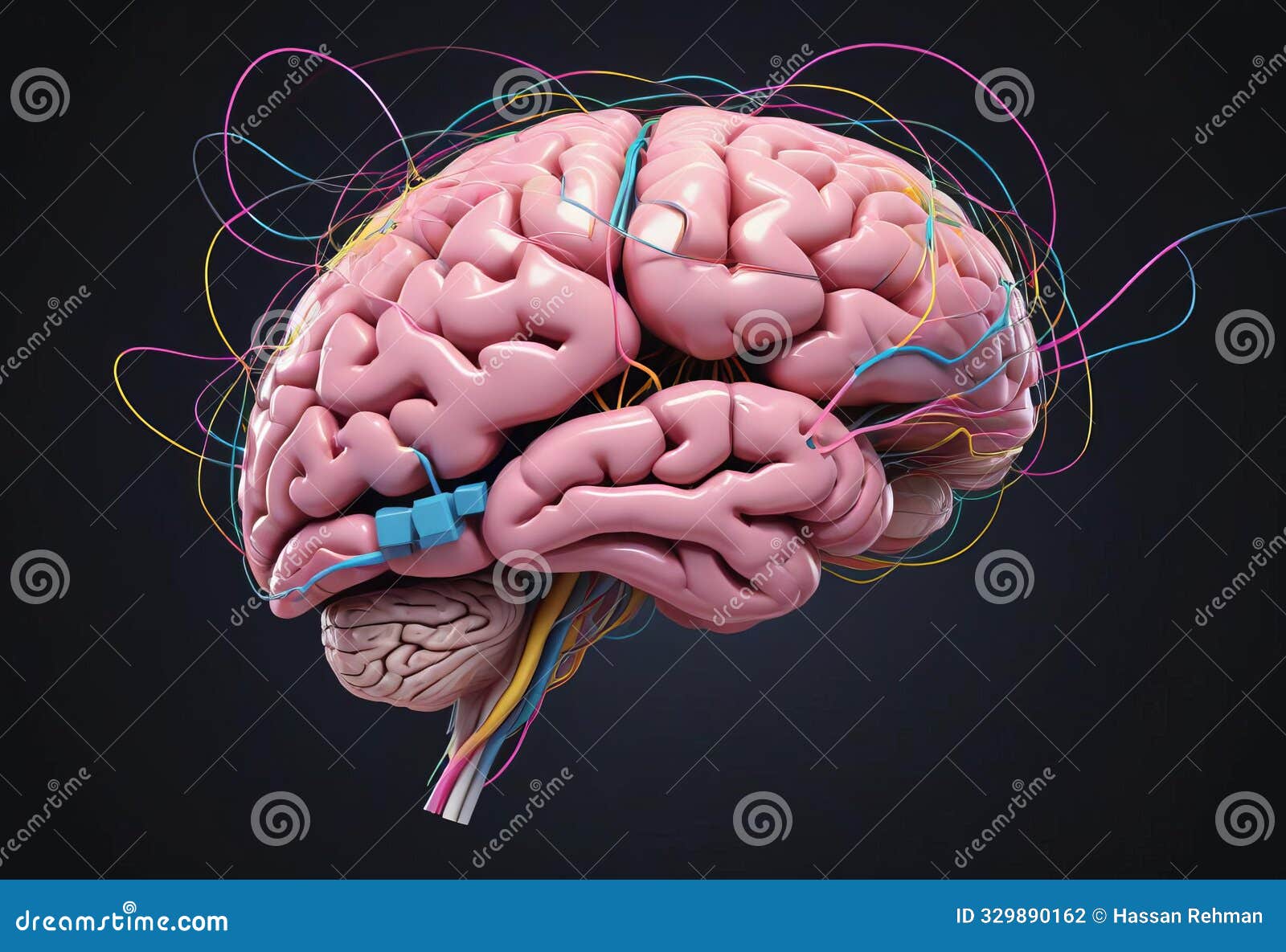 Colorful Brain with Pixels and Wires Levitating Against Black ...