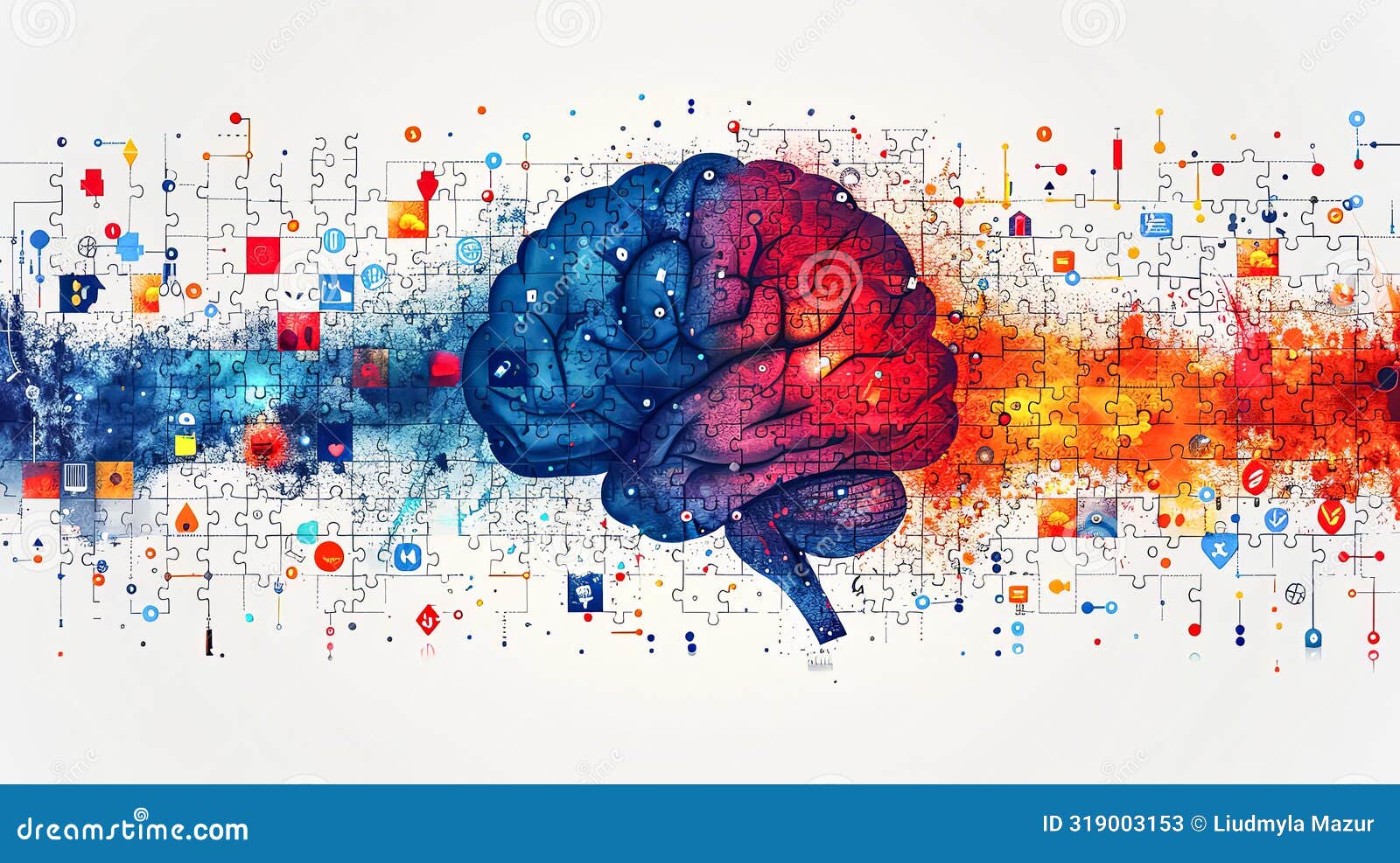 A Colorful Brain with a Red and Blue Section Stock Image - Image of ...