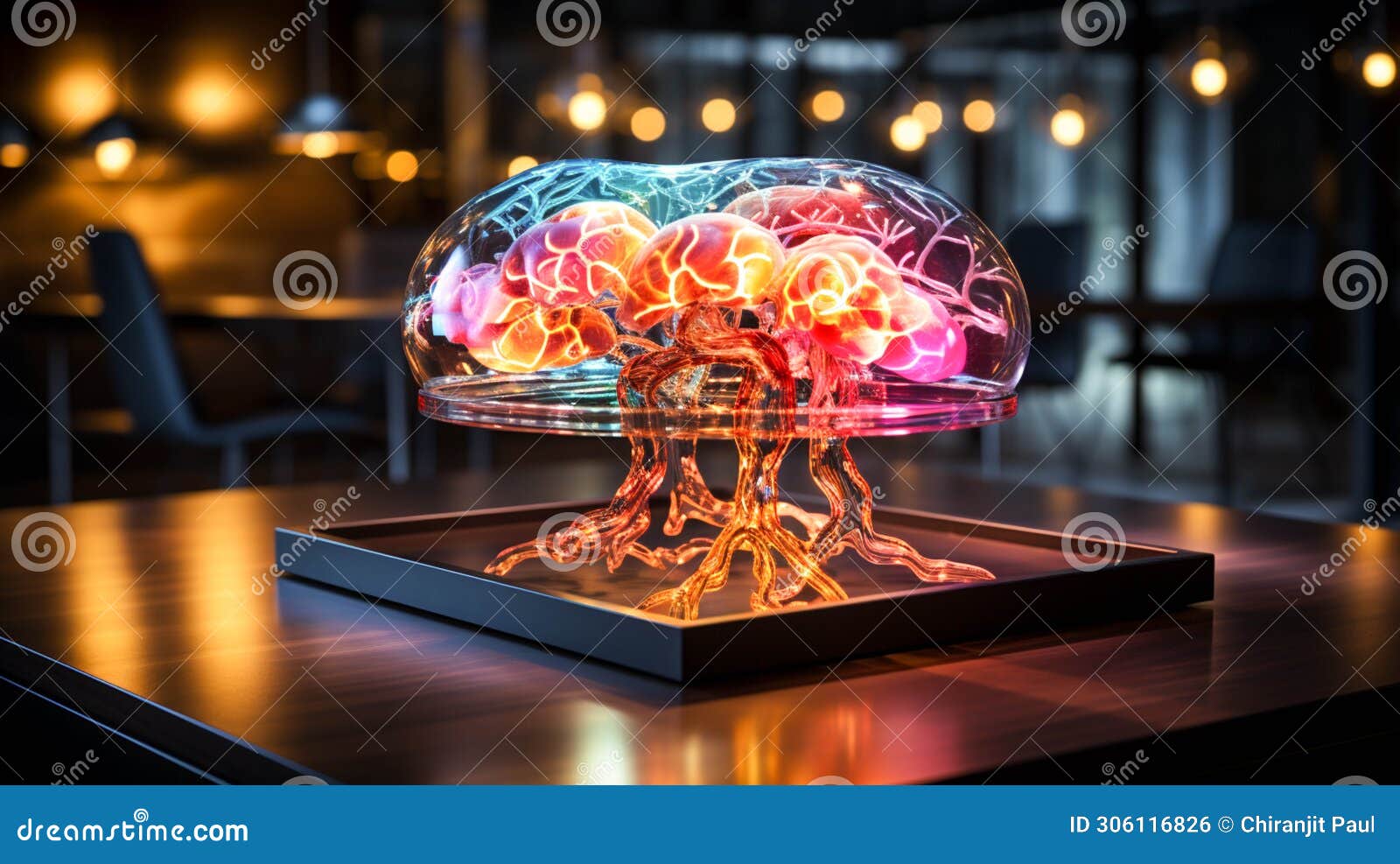 Colorful Brain is Shown on a Table in a Dark Room Stock Illustration ...