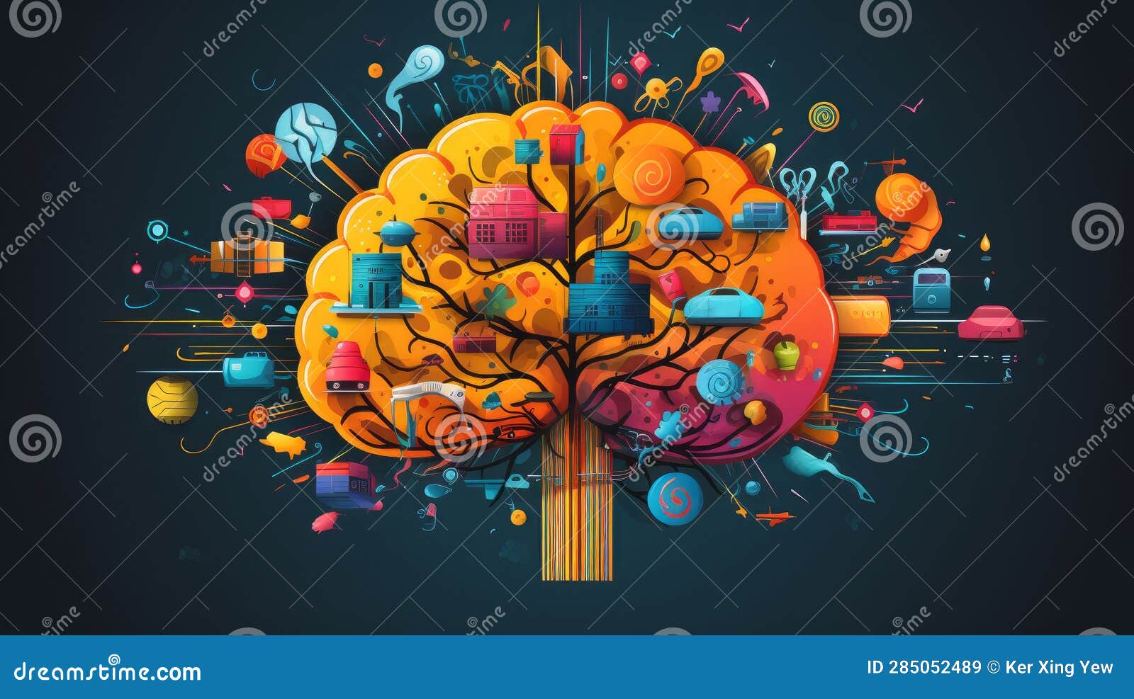 Colorful Brain with Various Thoughts and Emotions Stock Illustration ...