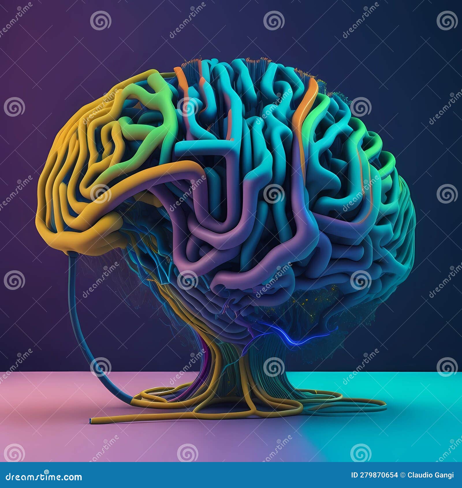 Colorful Brain with Wire and Cable Stock Illustration - Illustration of ...
