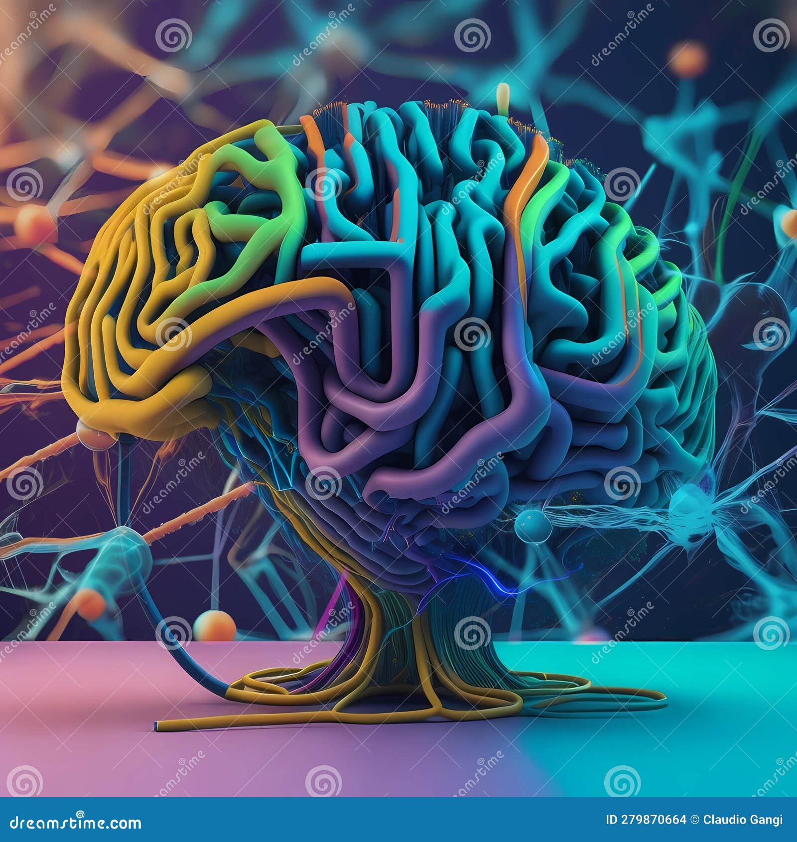 Colorful Brain with Wire and Cable Stock Illustration - Illustration of ...