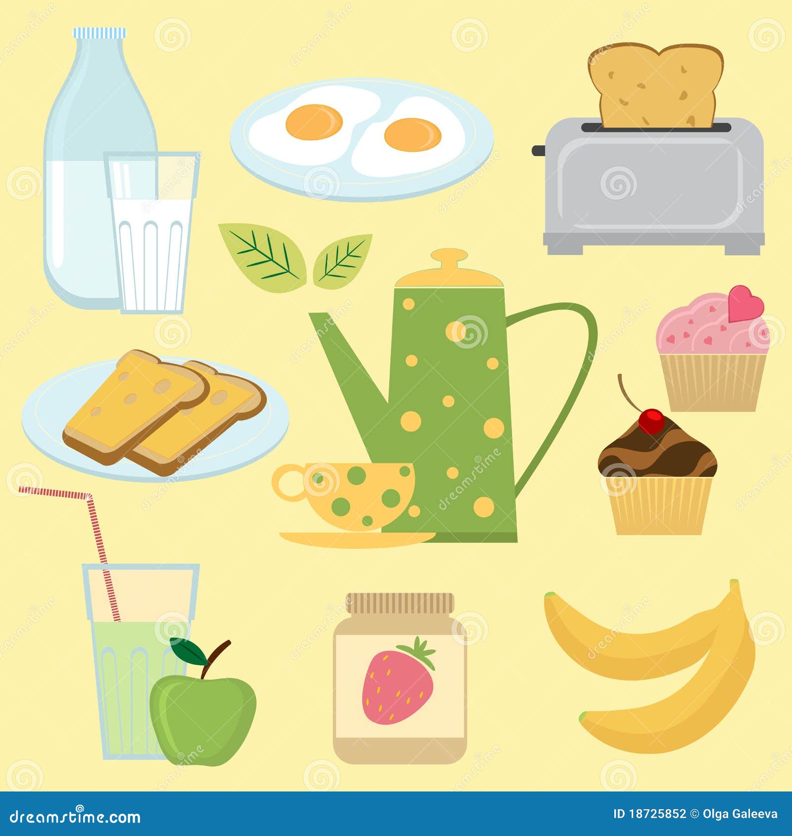 Colorful breakfast set stock vector. Illustration of glass - 18725852