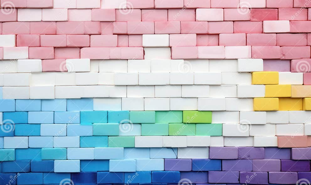 Colorful Brick Wall Background. Small Bricks of Different Sizes and ...