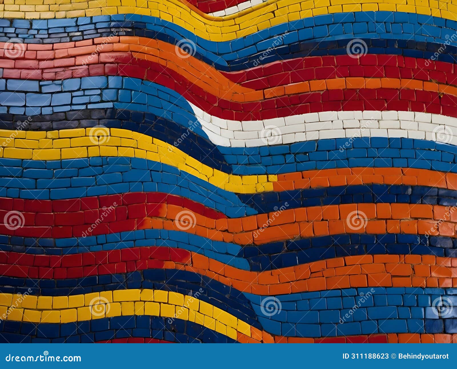 Colorful Brick Wall with Wave Pattern. they are Arranged in a Way that ...