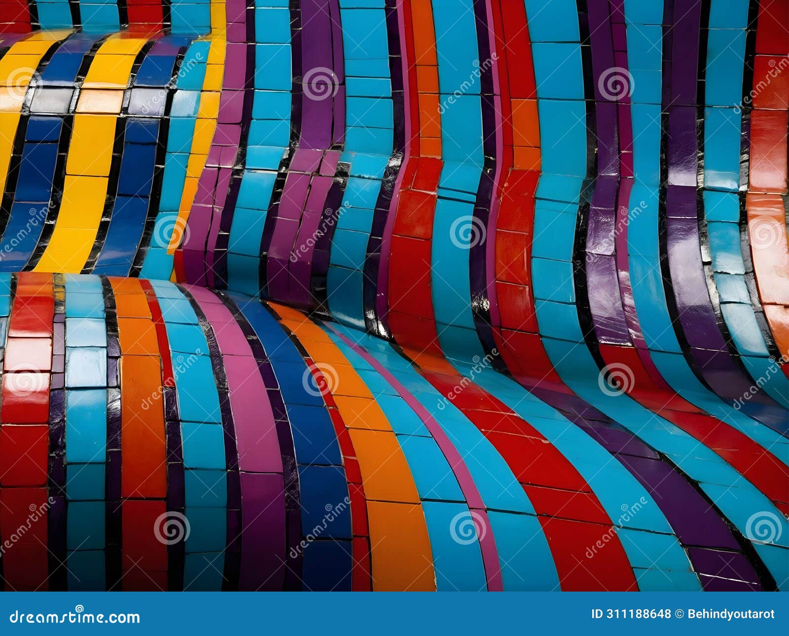 Colorful Brick Wall with Wave Pattern. they are Arranged in a Way that ...