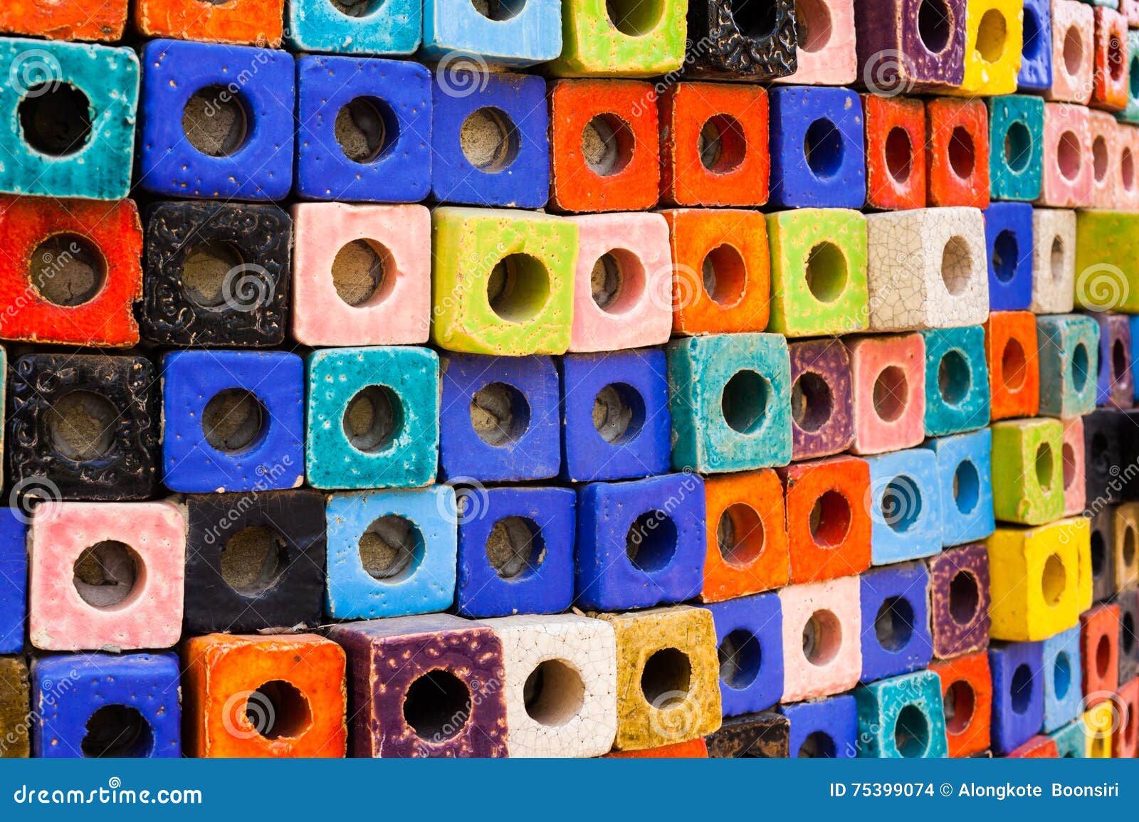 Colorful Bricks Decorate on the Wall. Stock Photo - Image of black ...