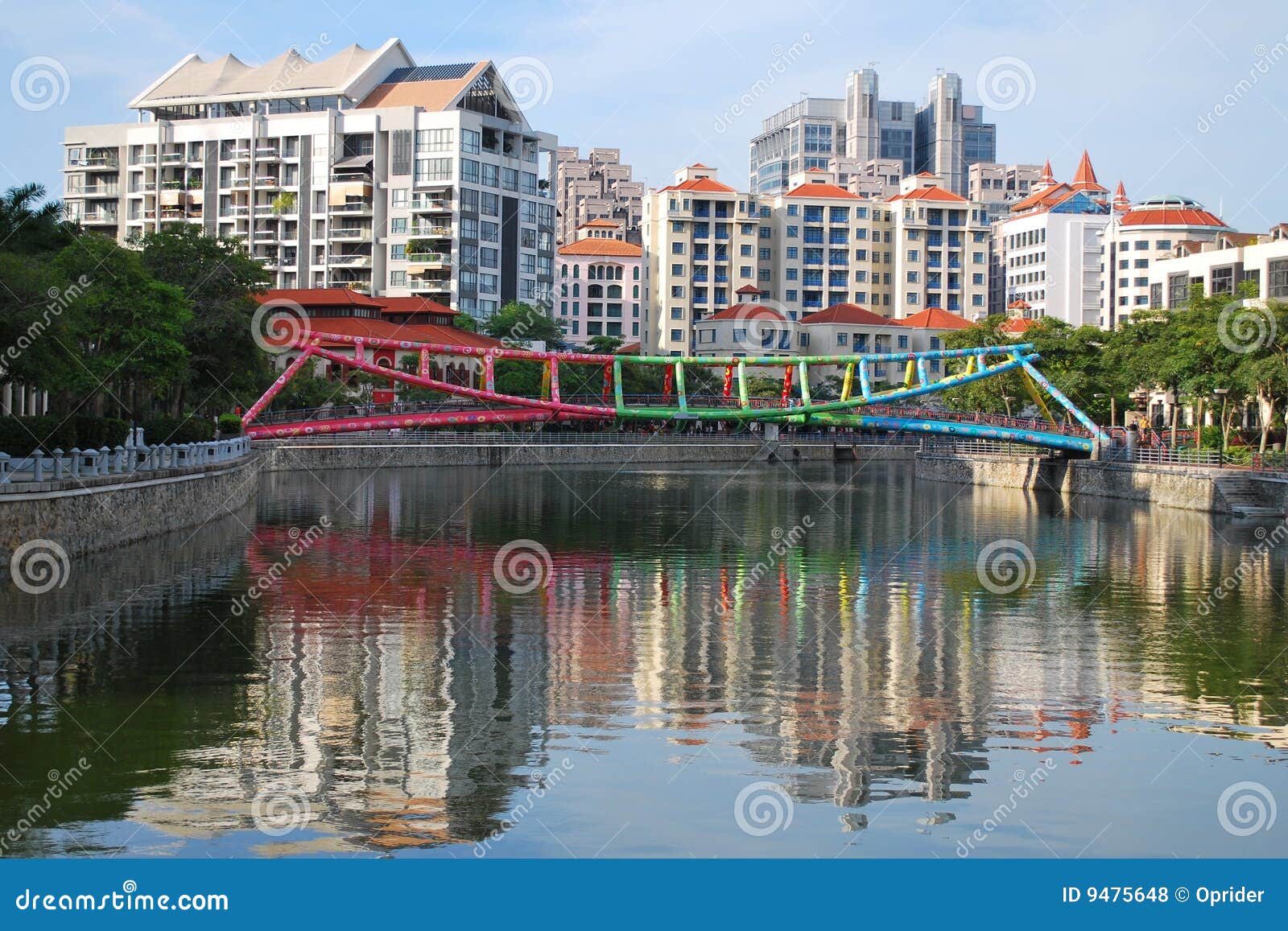 Colorful Bridge Along Singapore River Stock Photo - Image of flat ...
