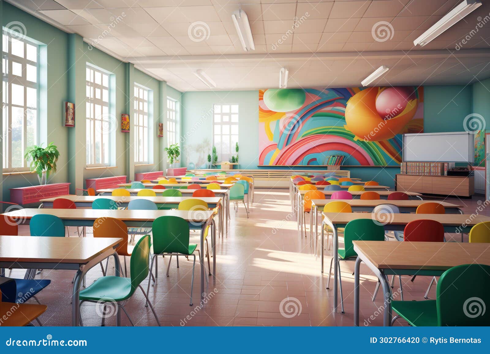 Colorful and Bright Empty School Classroom Stock Illustration ...