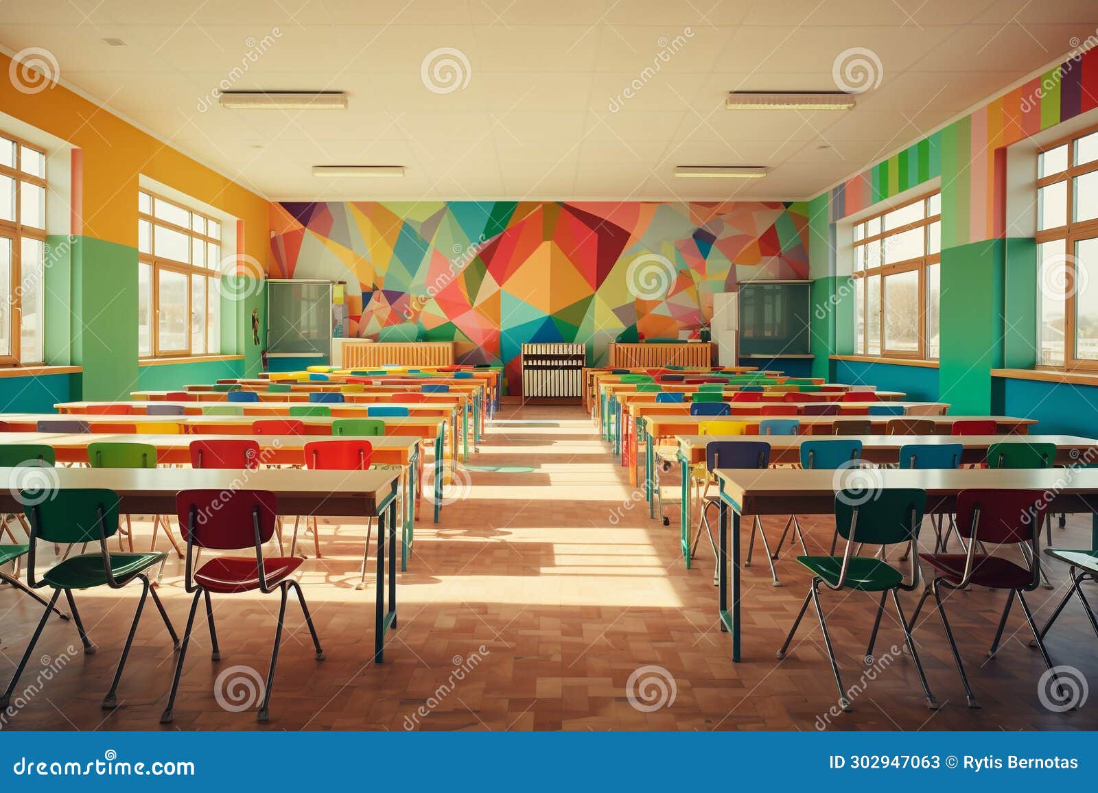 Colorful and Bright Empty School Classroom Stock Illustration ...