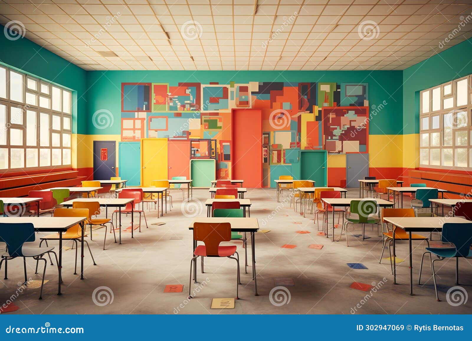 Colorful and Bright Empty School Classroom Stock Illustration ...