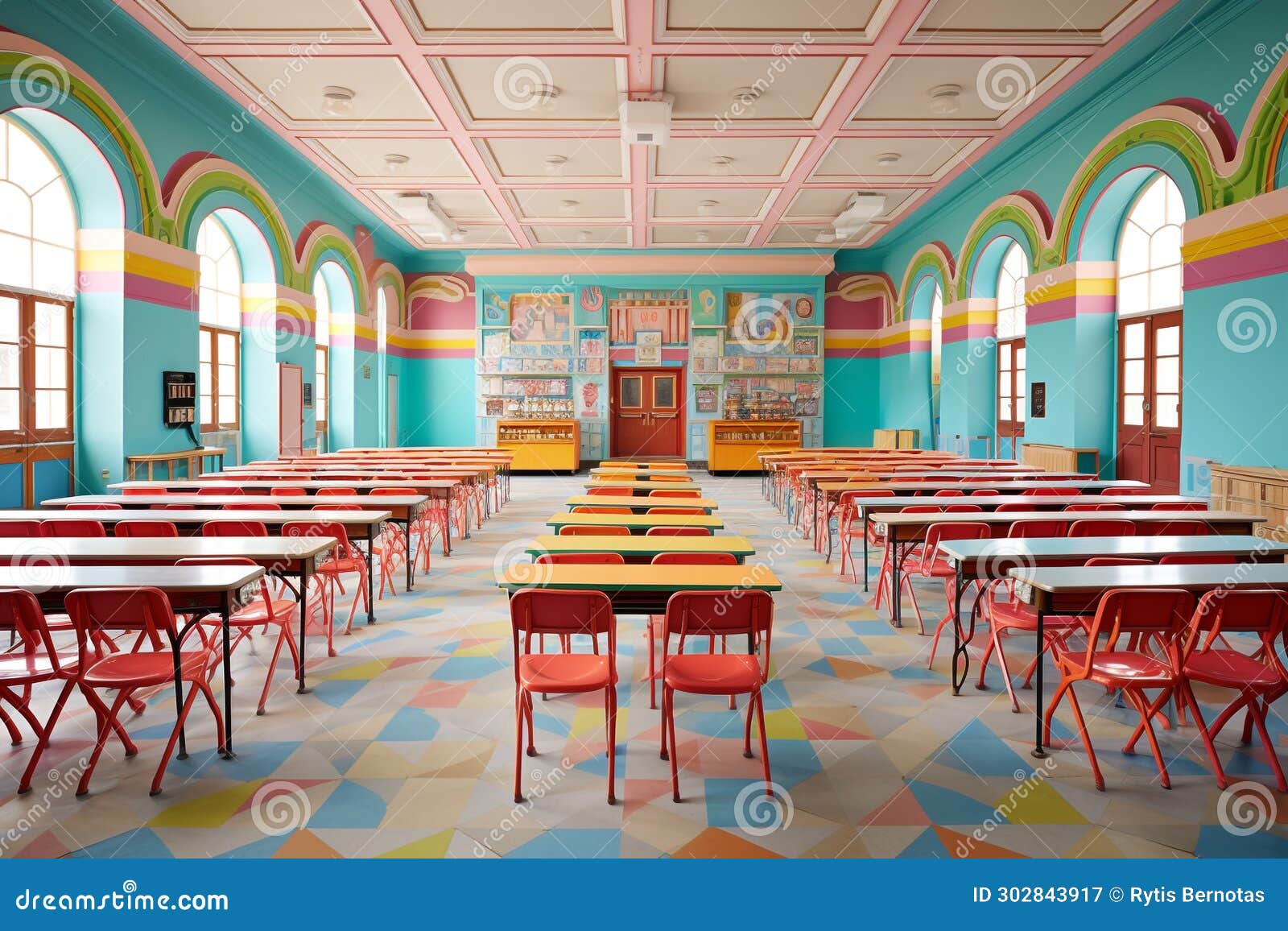 Colorful and Bright Empty School Classroom Stock Illustration ...