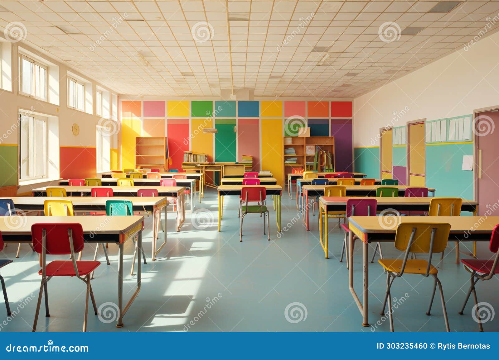 Colorful and Bright Empty School Classroom Stock Illustration ...