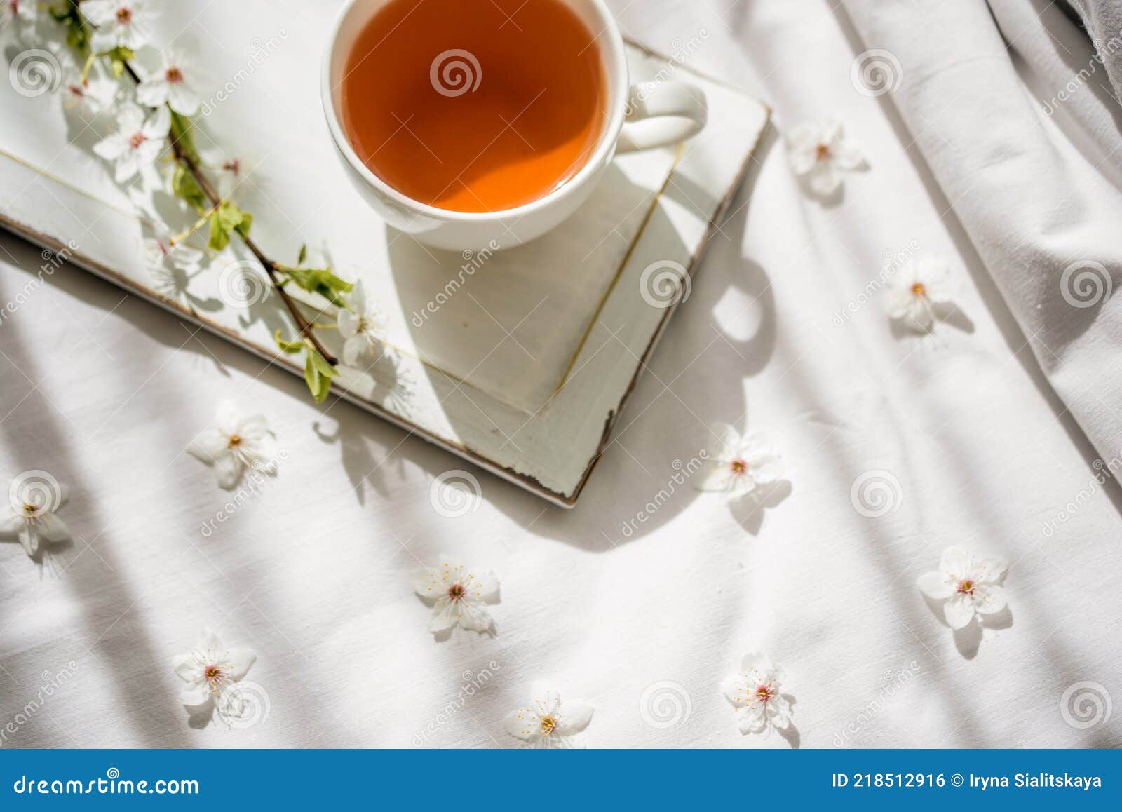 Colorful Bright Floral Pattern with Tea Cup. Flat Lay. Stock Photo ...