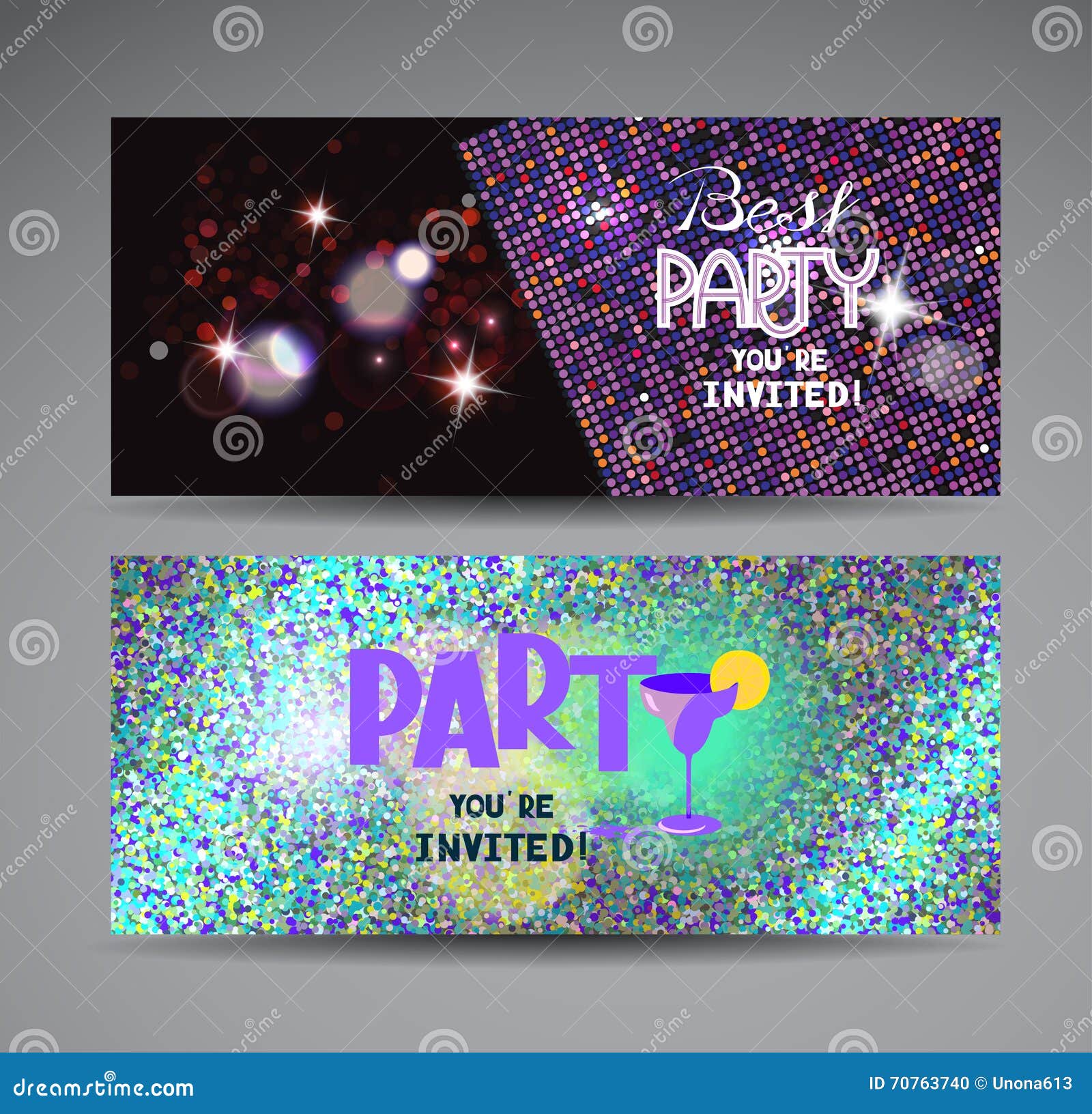 Colorful Bright Party Invitation Cards Stock Vector - Illustration of ...