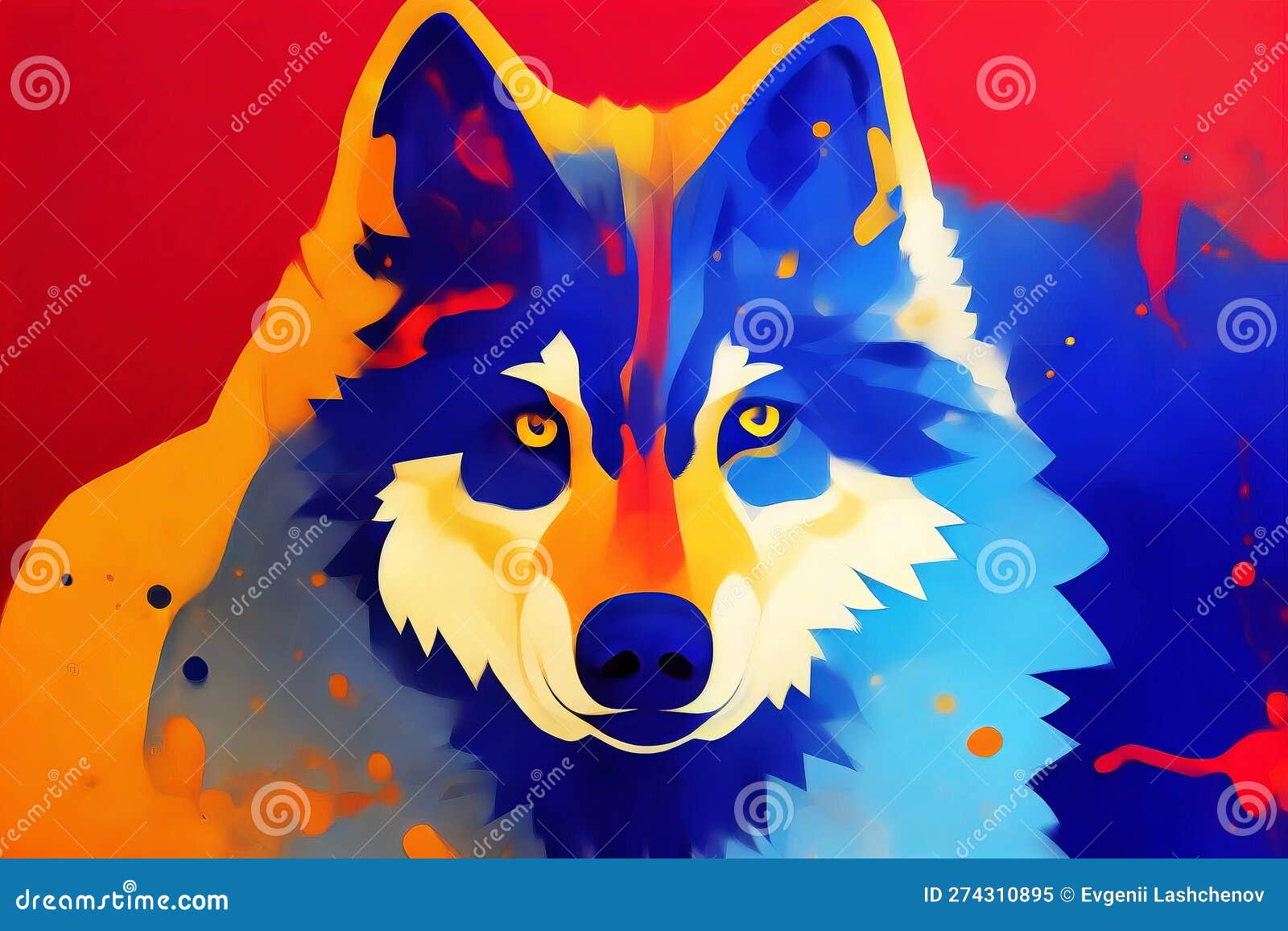 Colorful Bright Portrait of a Wolf. Stylized Portrait of a Wolf in ...