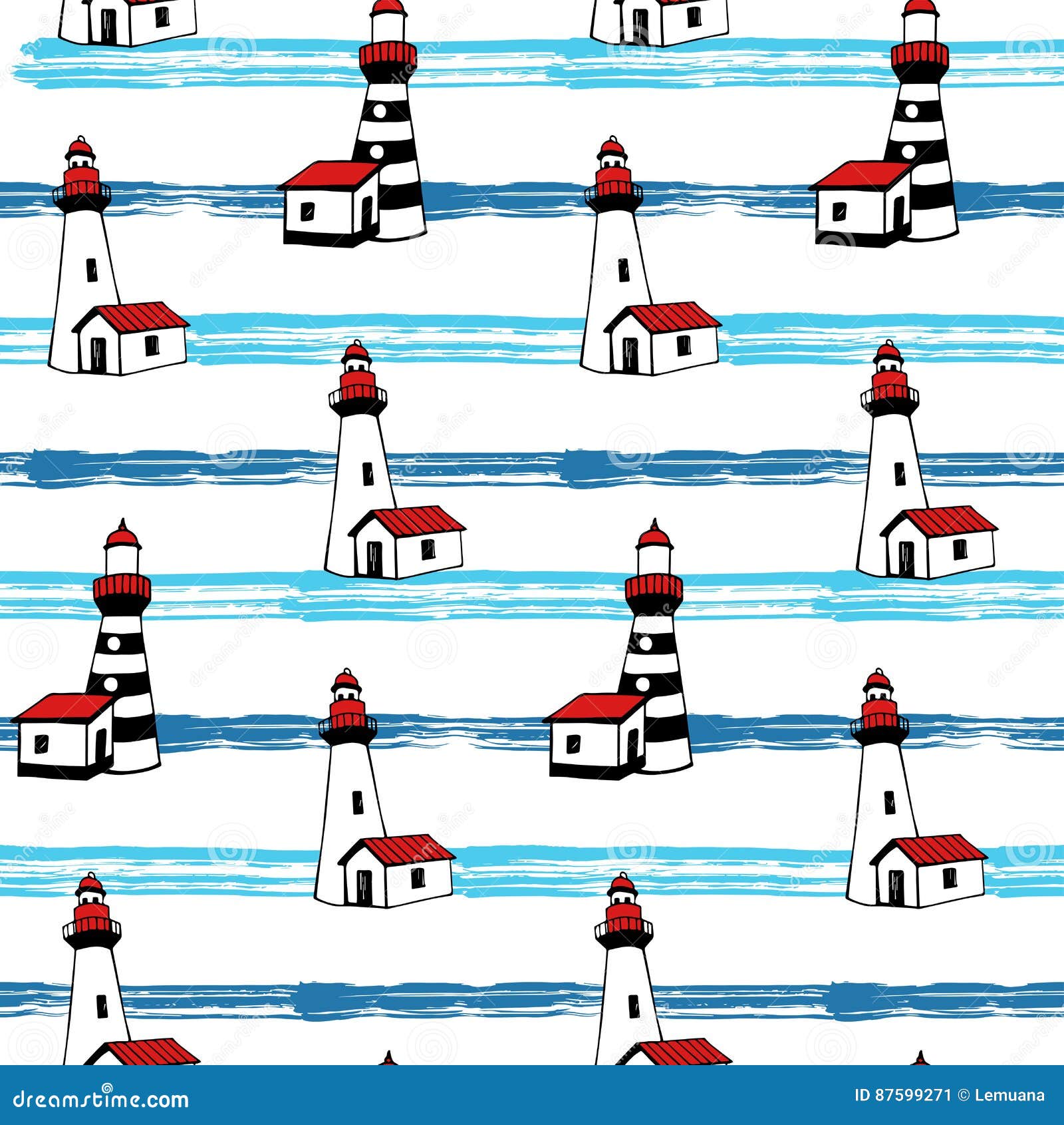 Colorful Bright Seamless Pattern with Lighthouse Landscap Stock ...