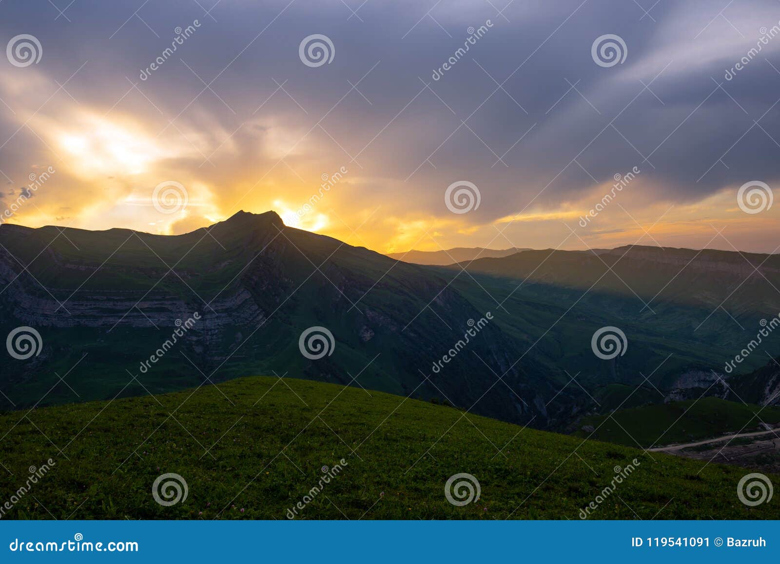 Colorful Bright Sunset in the Mountains Stock Image - Image of colorful ...