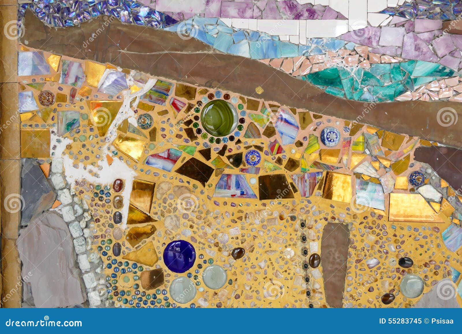 The Colorful Broken Tile and Stone Decorating on Temple Wall Stock ...