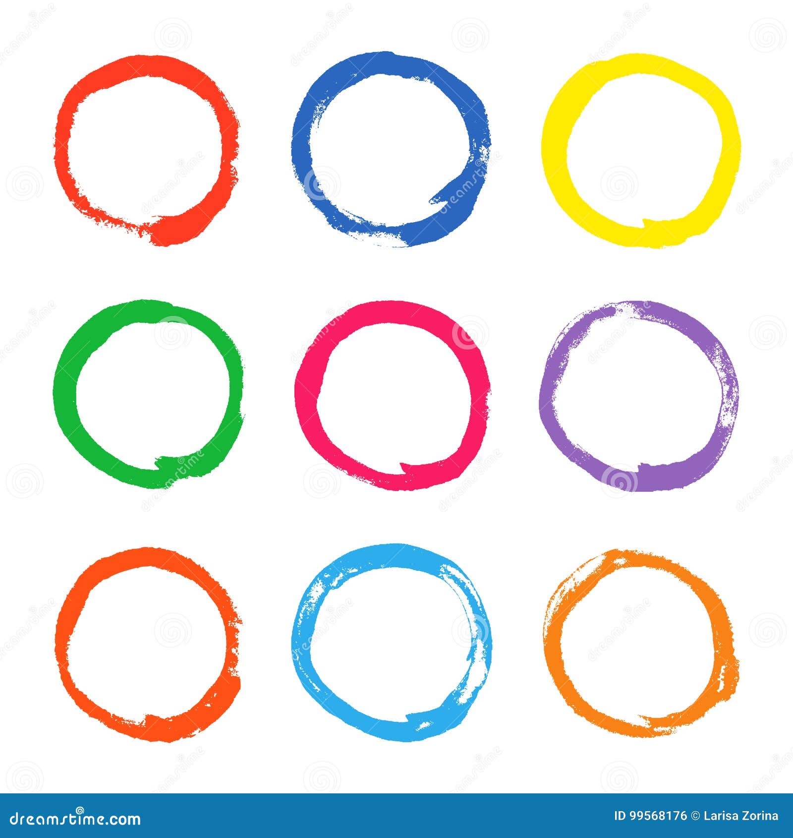 Paint Ink or Watercolor Round Design Elements on White. Set of Funny ...