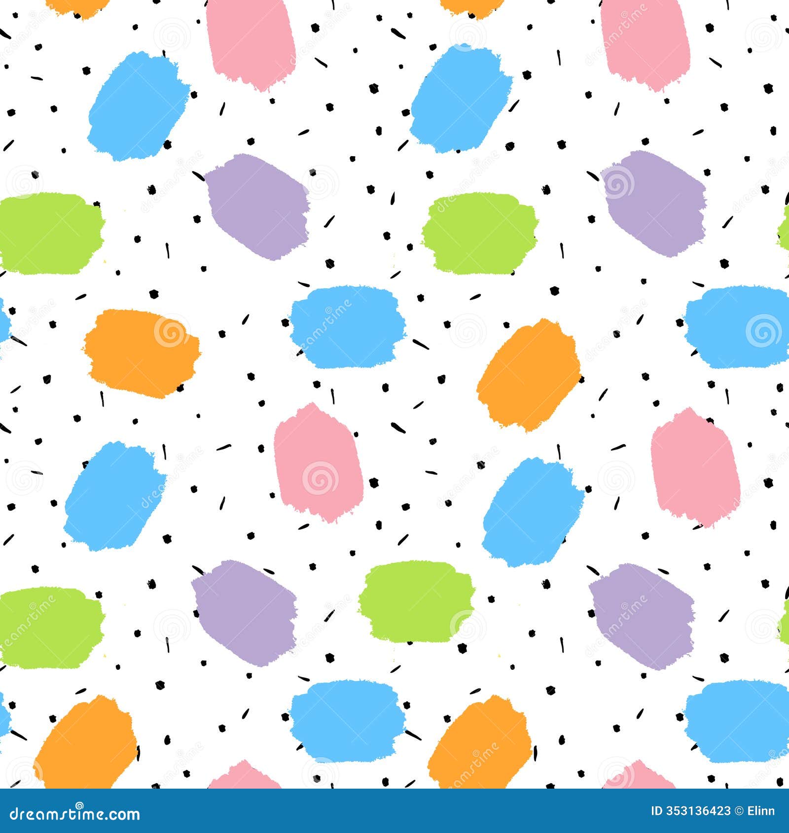 Colorful Brush Strokes and Black Dots and Dashes Seamless Pattern Stock ...