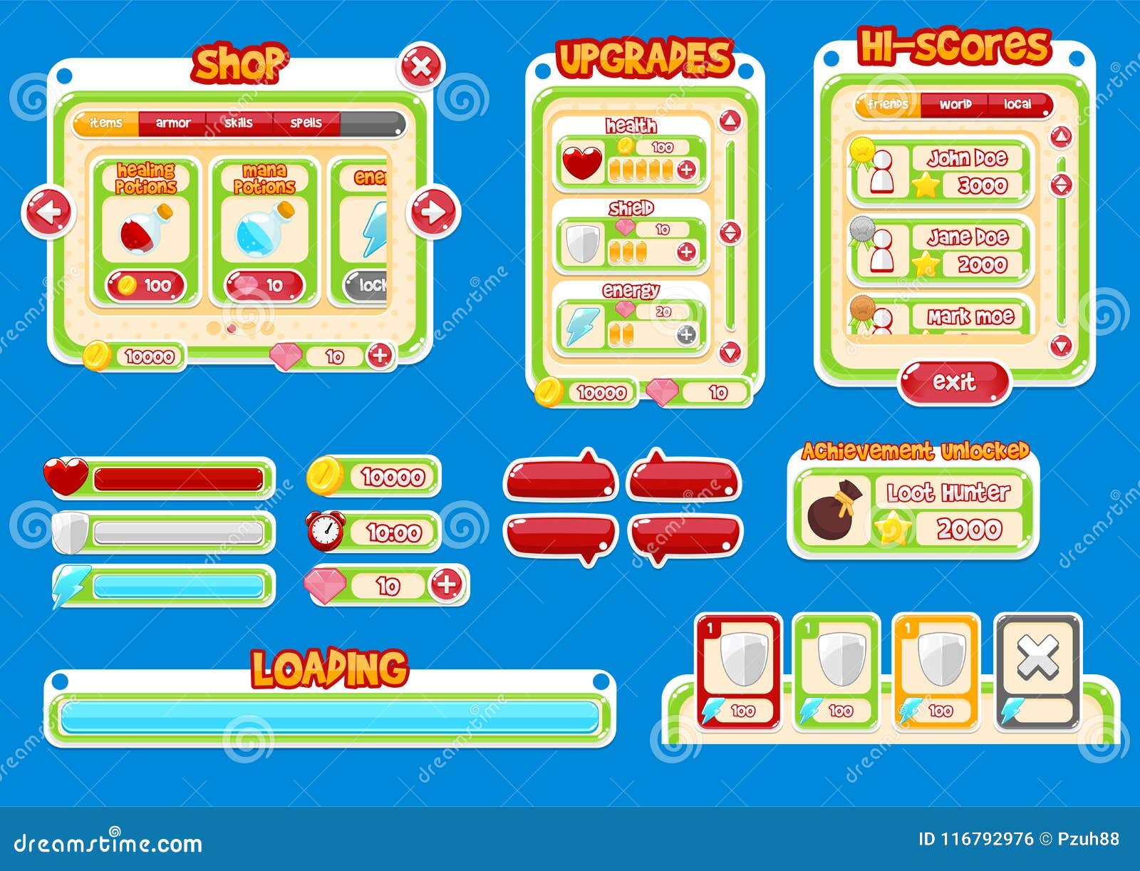 Colorful Bubble Game GUI Set Stock Vector - Illustration of casual ...