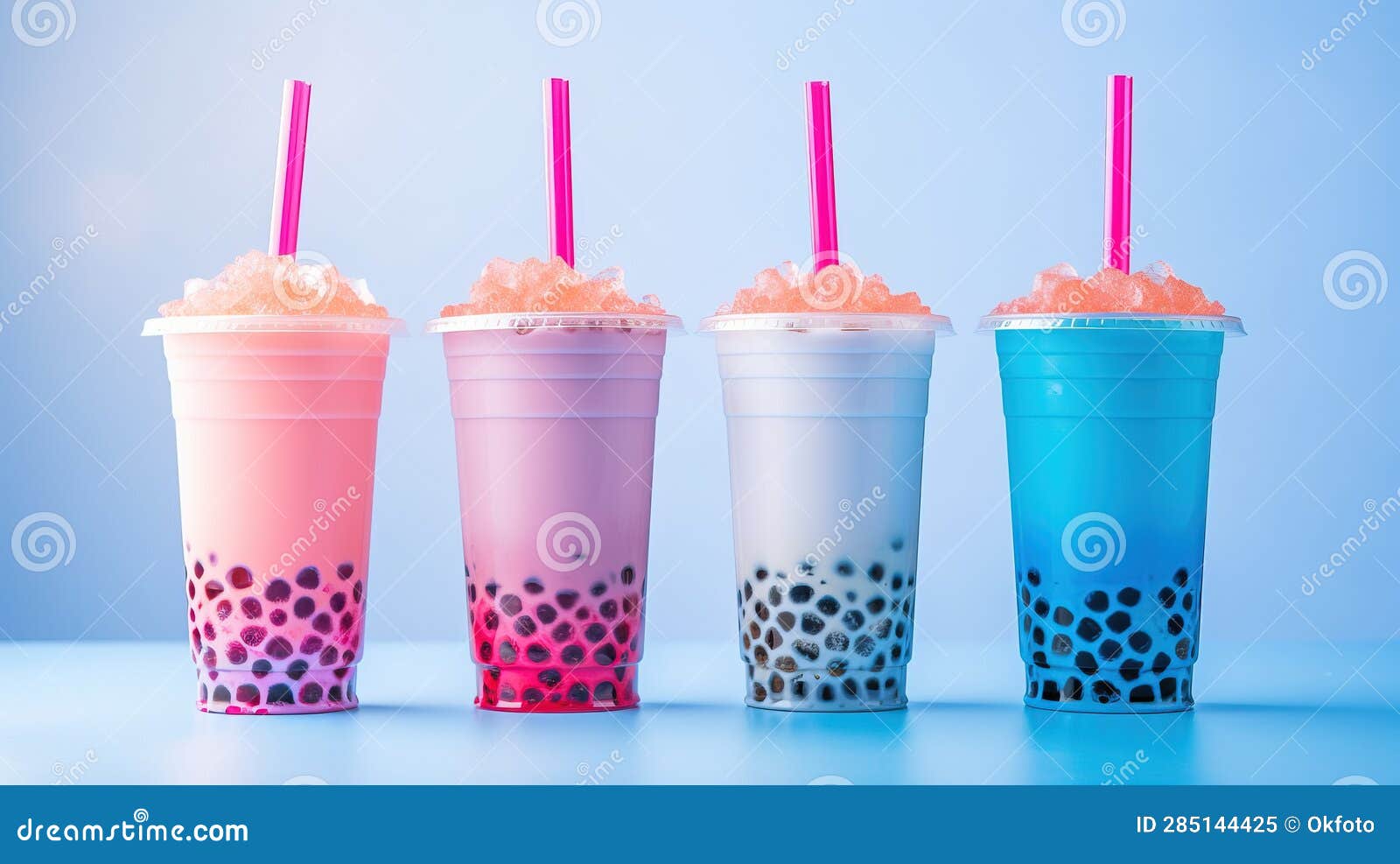 Colorful Bubble Tea Drinks in a Row. Stock Illustration - Illustration ...