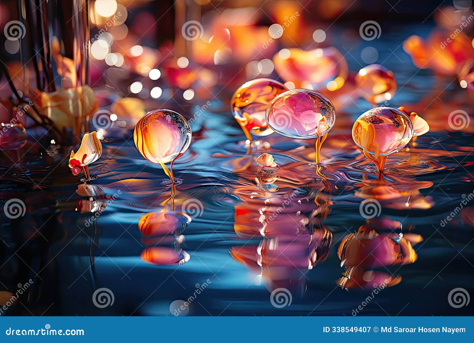 Colorful Bubbles Rising on Water, Colorful Water Drop Background Stock ...