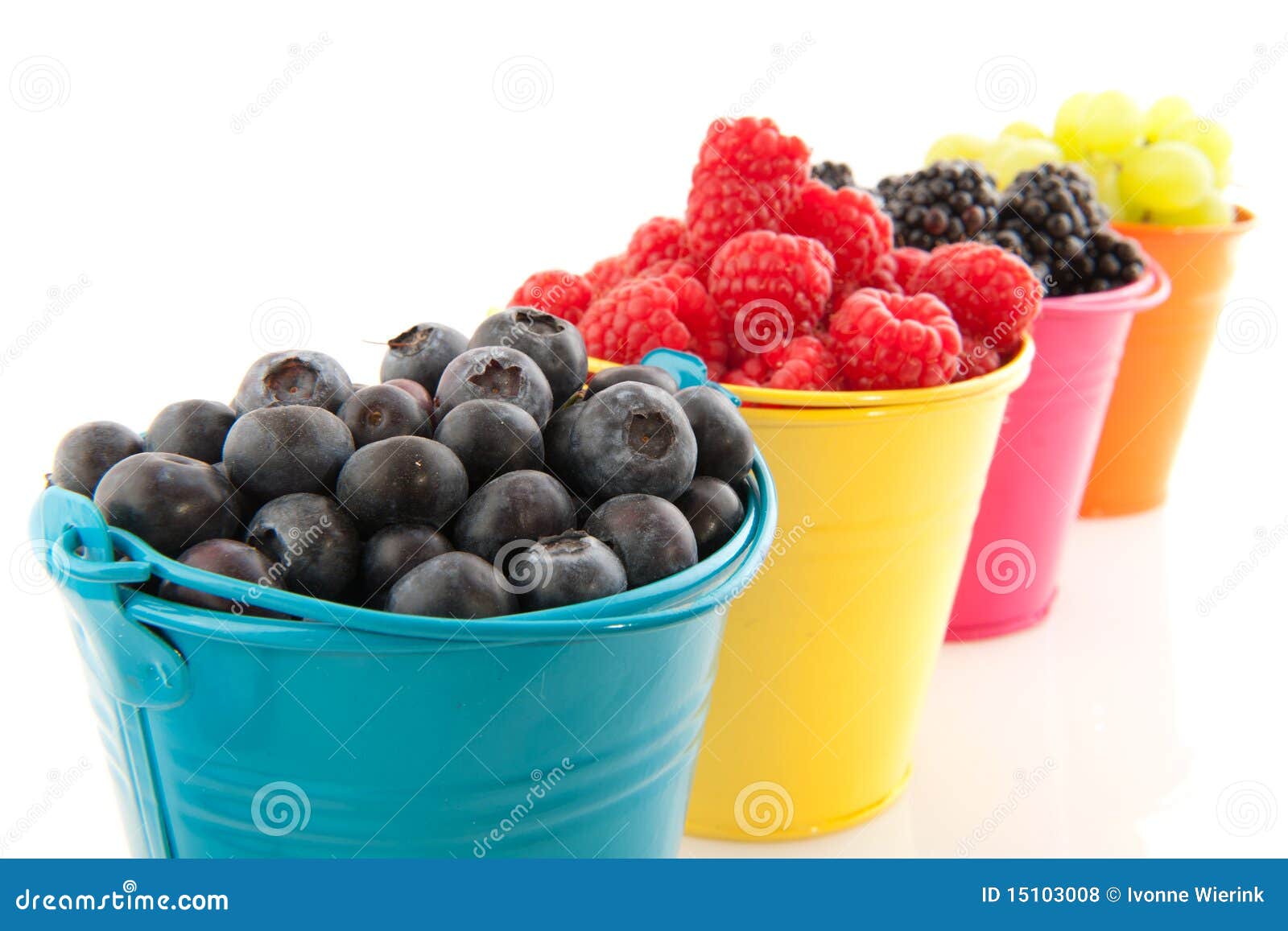Colorful buckets fruit stock photo. Image of food, metal - 15103008