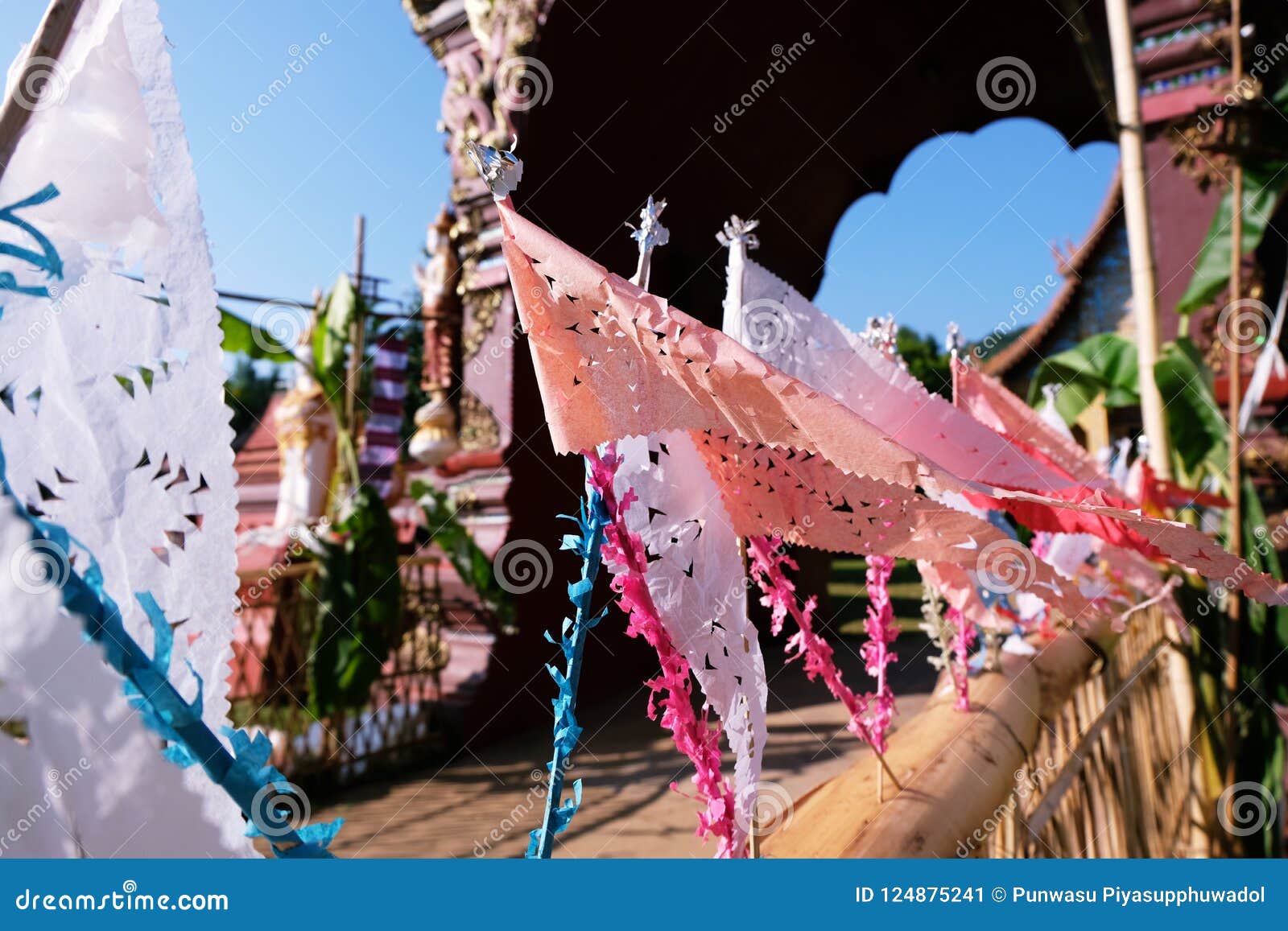 The Buddhist temple flags stock image. Image of flags - 124875241