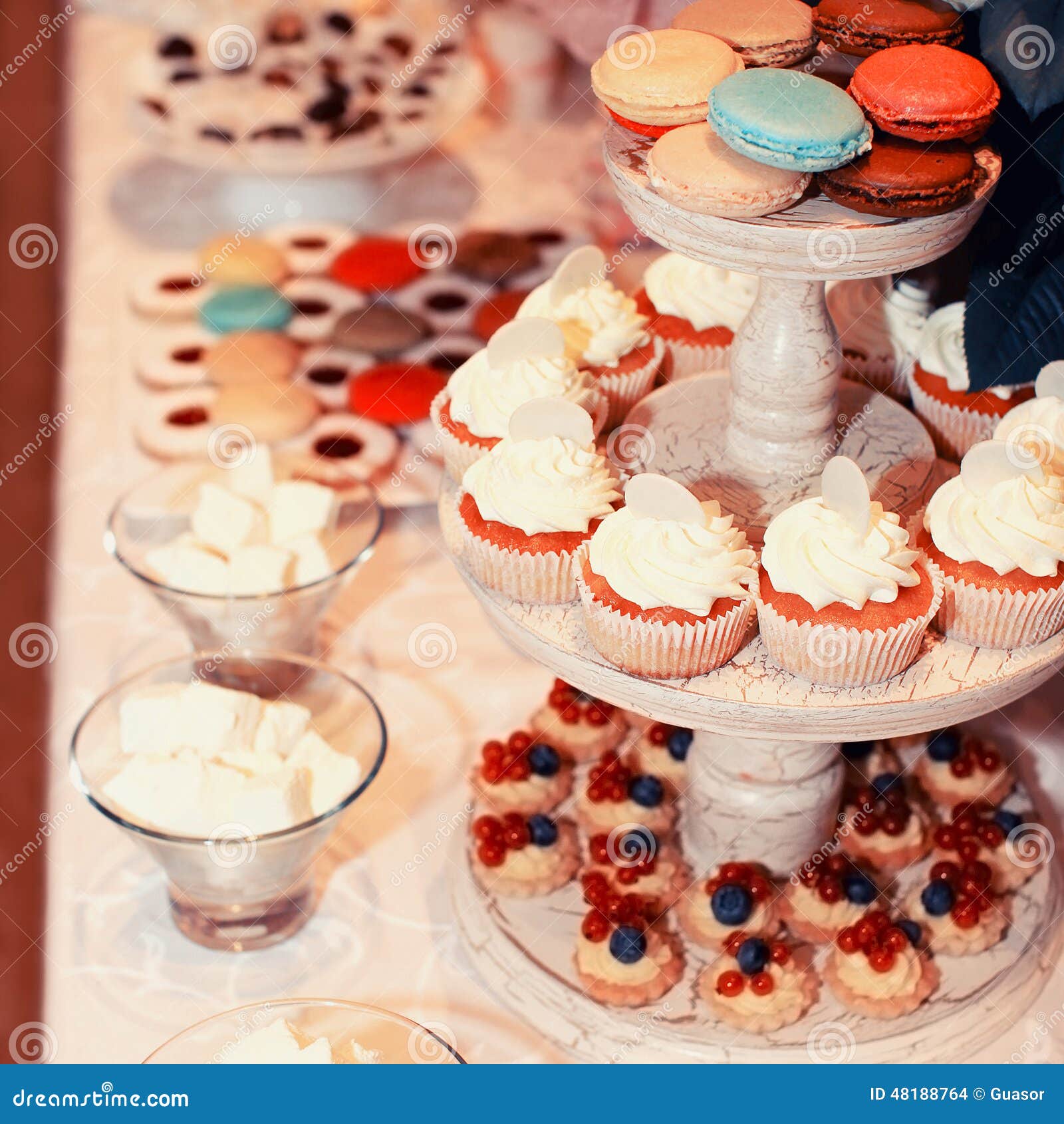 Colorful Buffet Table with Macaroons and Cakes Stock Photo - Image of ...