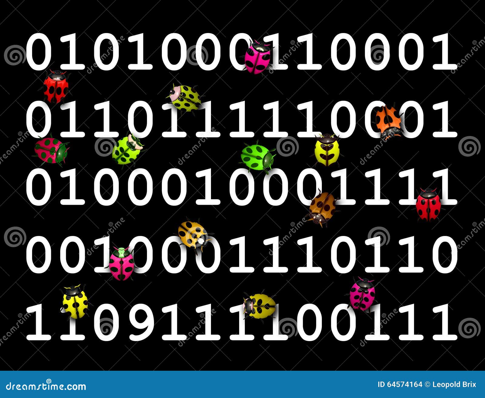 Colorful Bugs Running Over Digital Code Stock Illustration ...