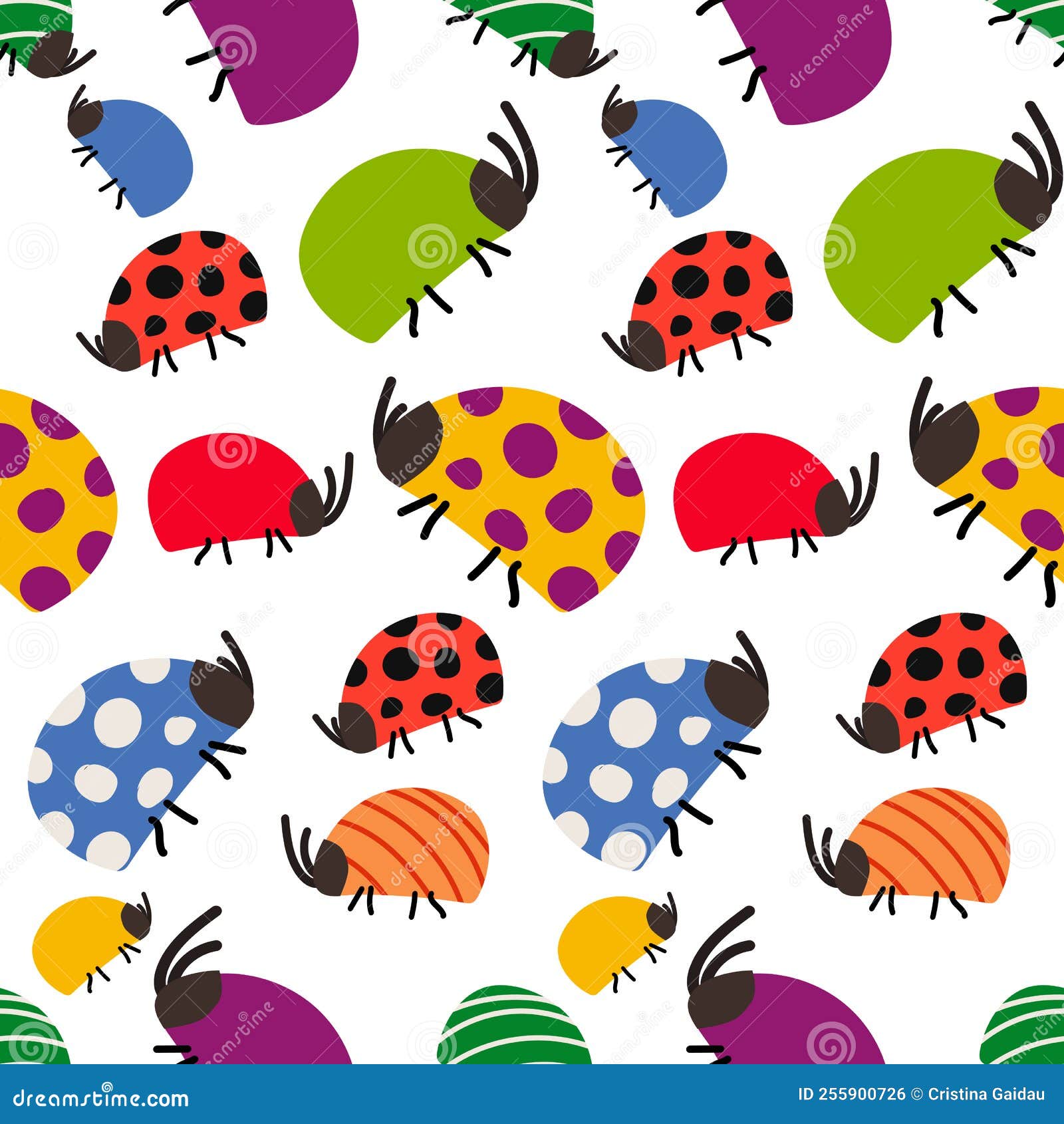 Colorful Bugs Seamless Pattern Vector Illustration on White Background ...