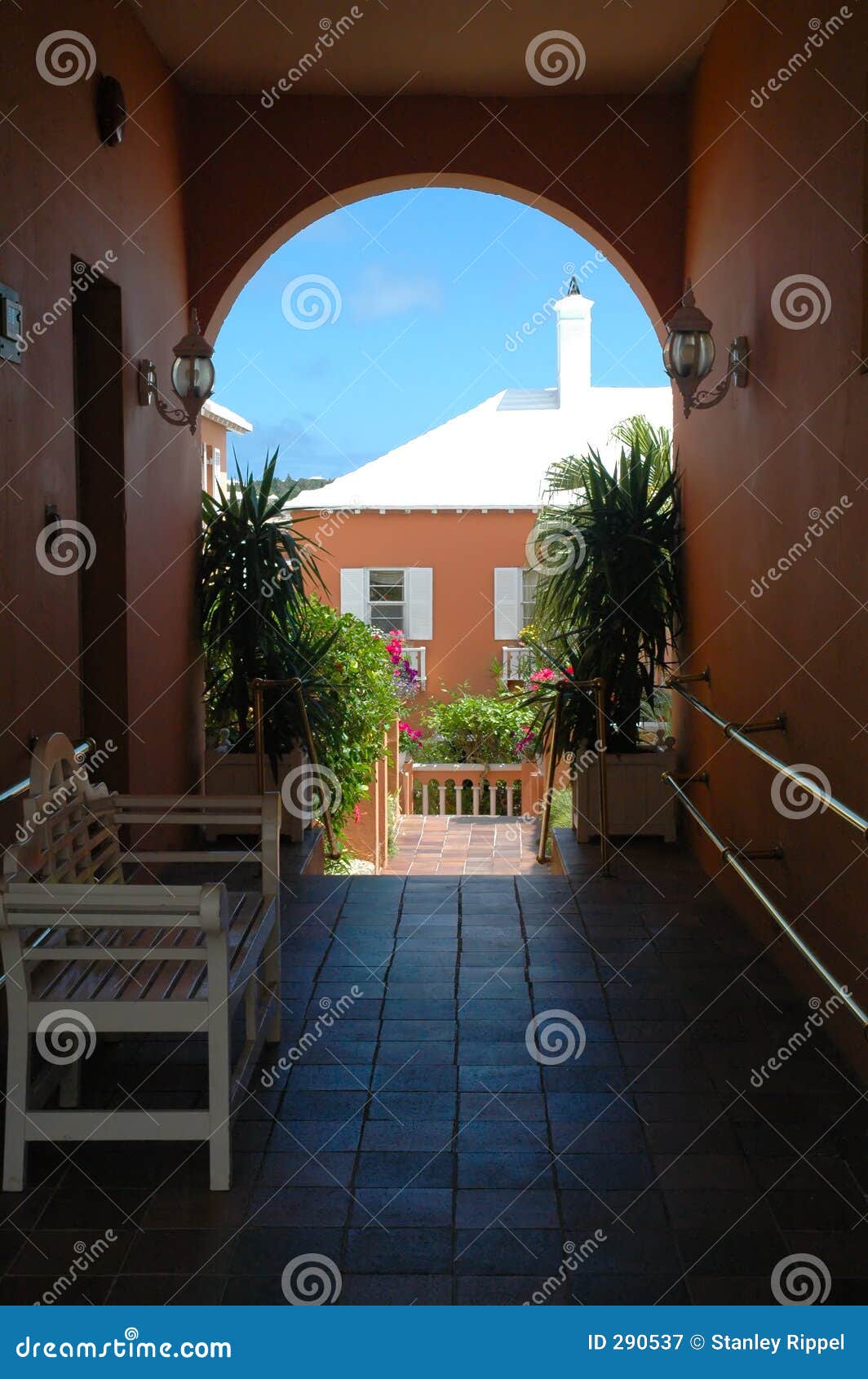 Colorful Building through Archway in Bermuda Stock Image - Image of ...