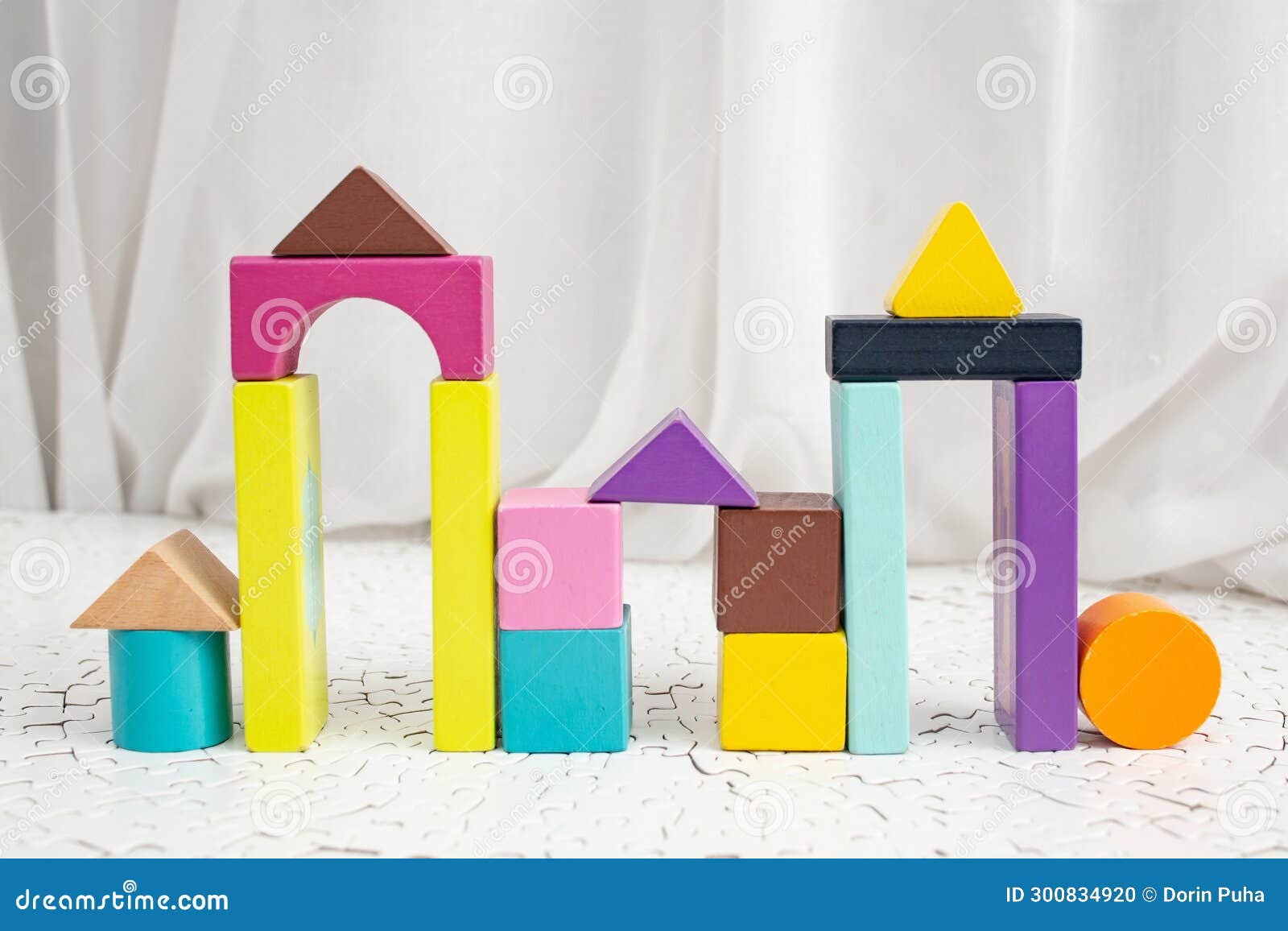 Colorful Building Blocks Arches, on White Background, Close Up Stock ...