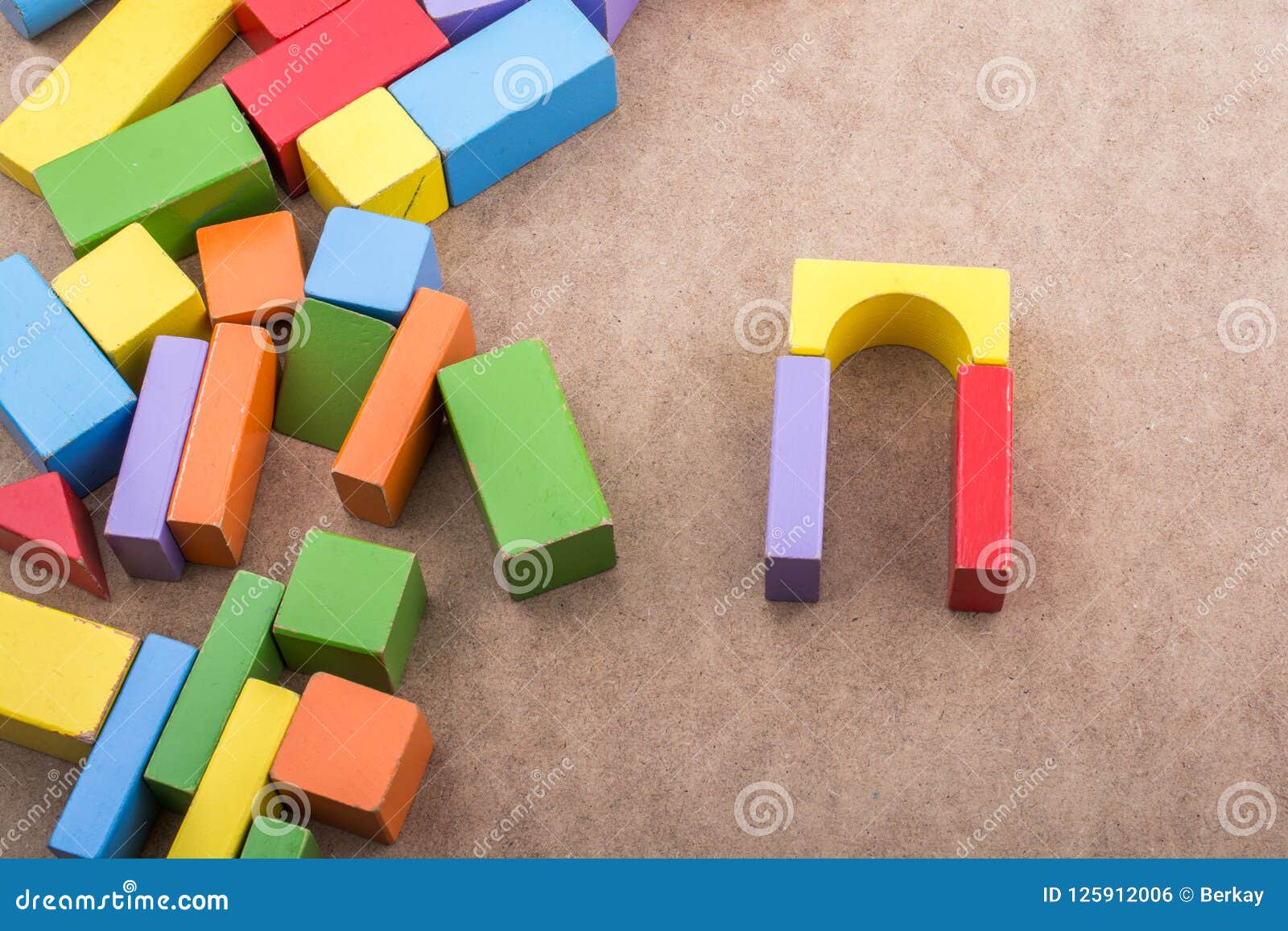 Colorful Building Blocks on Brown Background Stock Photo - Image of ...