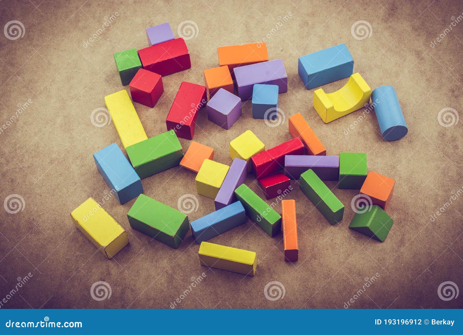 Colorful Building Blocks on Brown Background Stock Photo - Image of ...